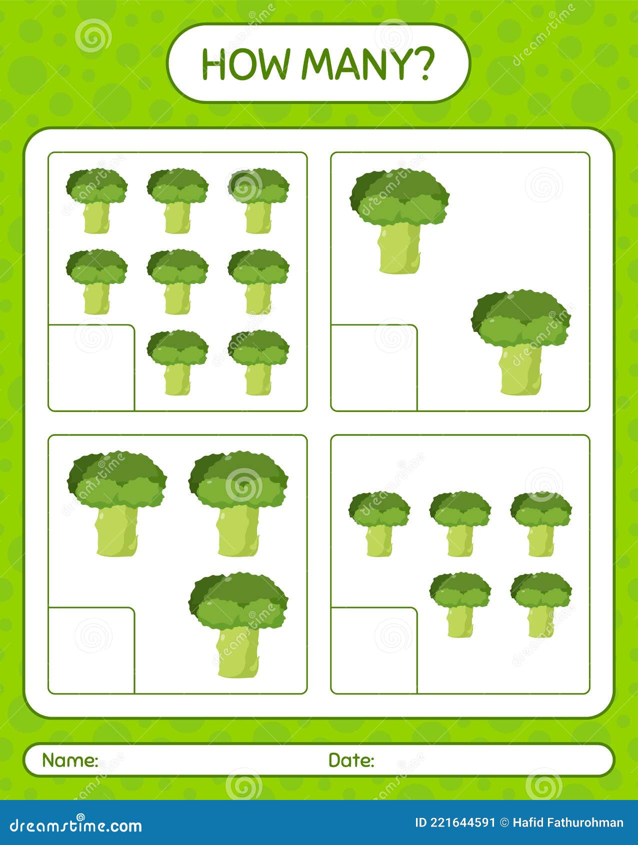 How Many Counting Game with Broccoli. Worksheet for Preschool Kids ...