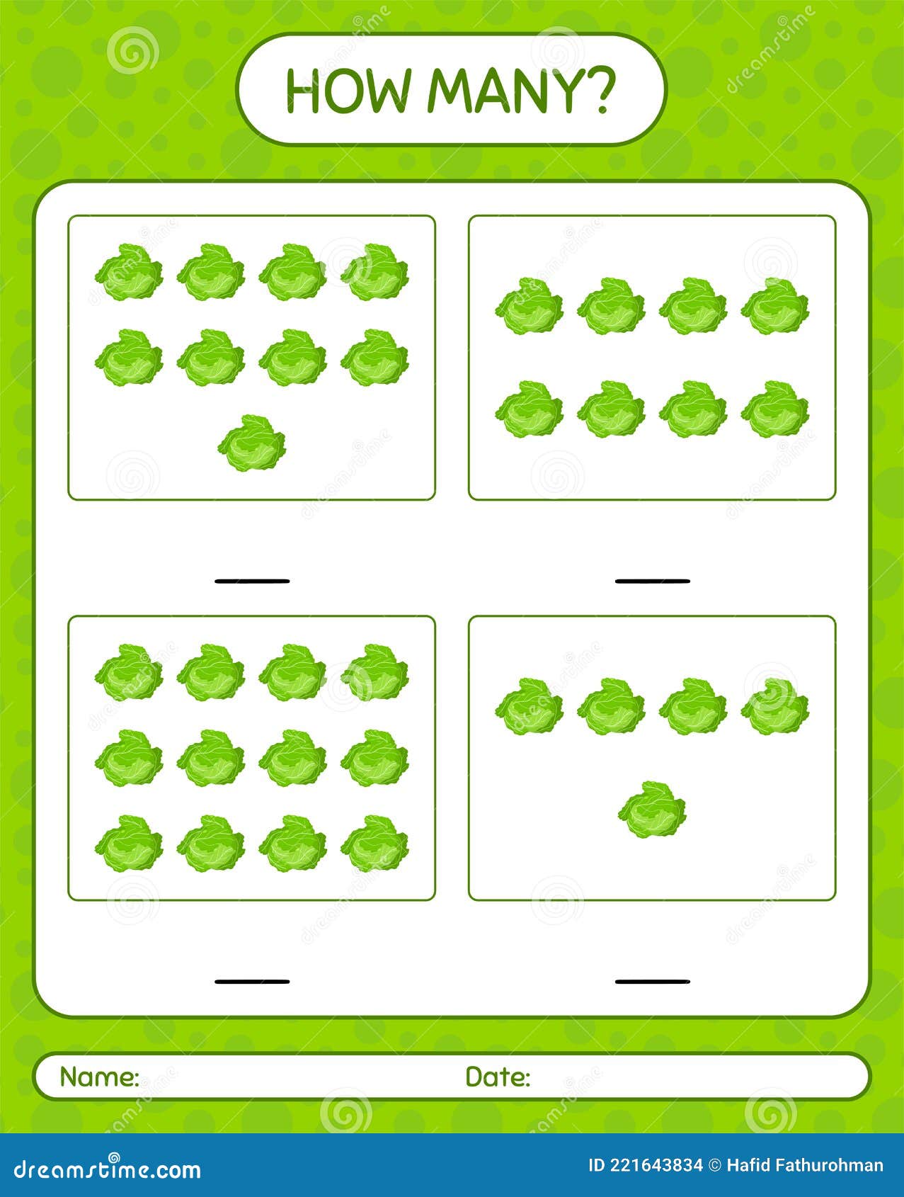 How Many Counting Game with Cabbage. Worksheet for Preschool Kids, Kids ...