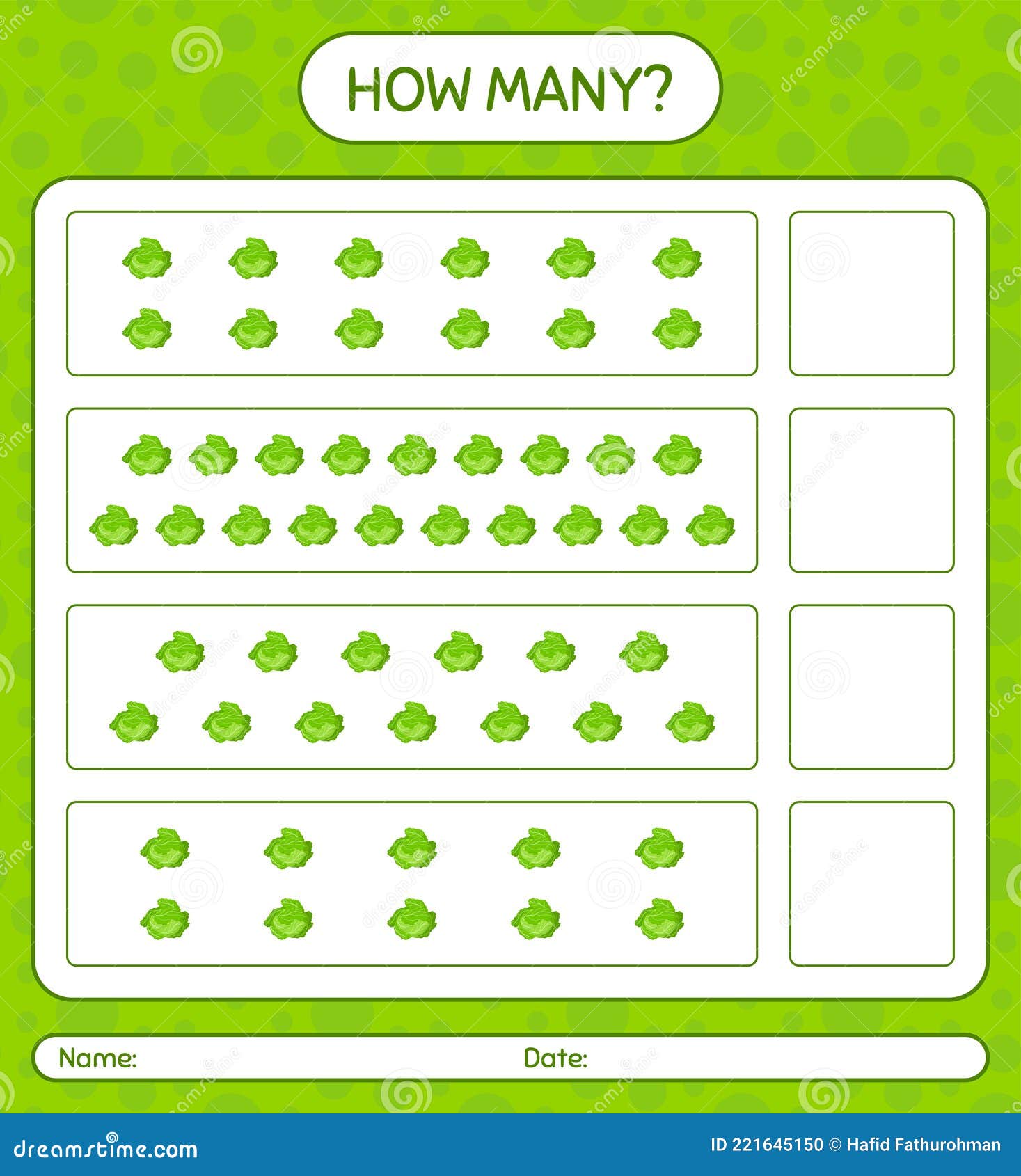 How Many Counting Game with Cabbage. Worksheet for Preschool Kids, Kids ...