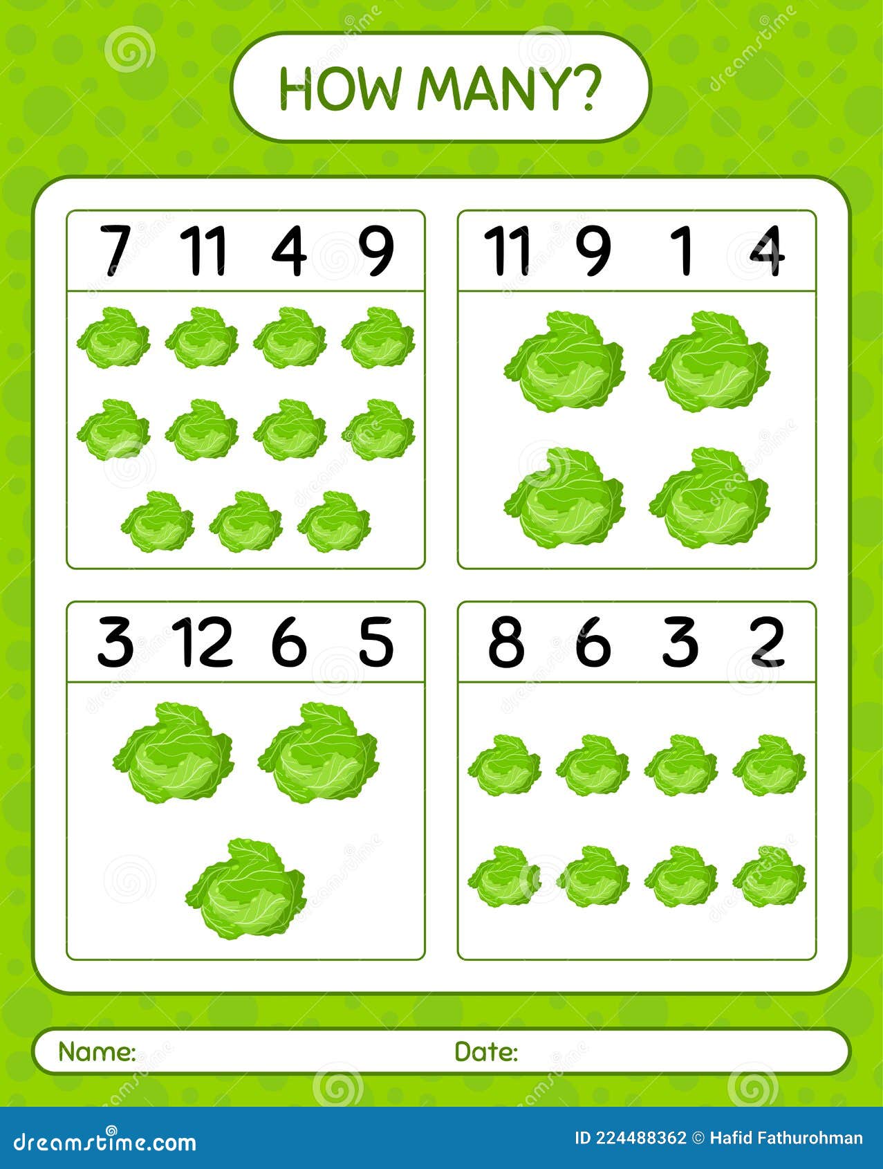 How Many Counting Game with Cabbage. Worksheet for Preschool Kids, Kids ...