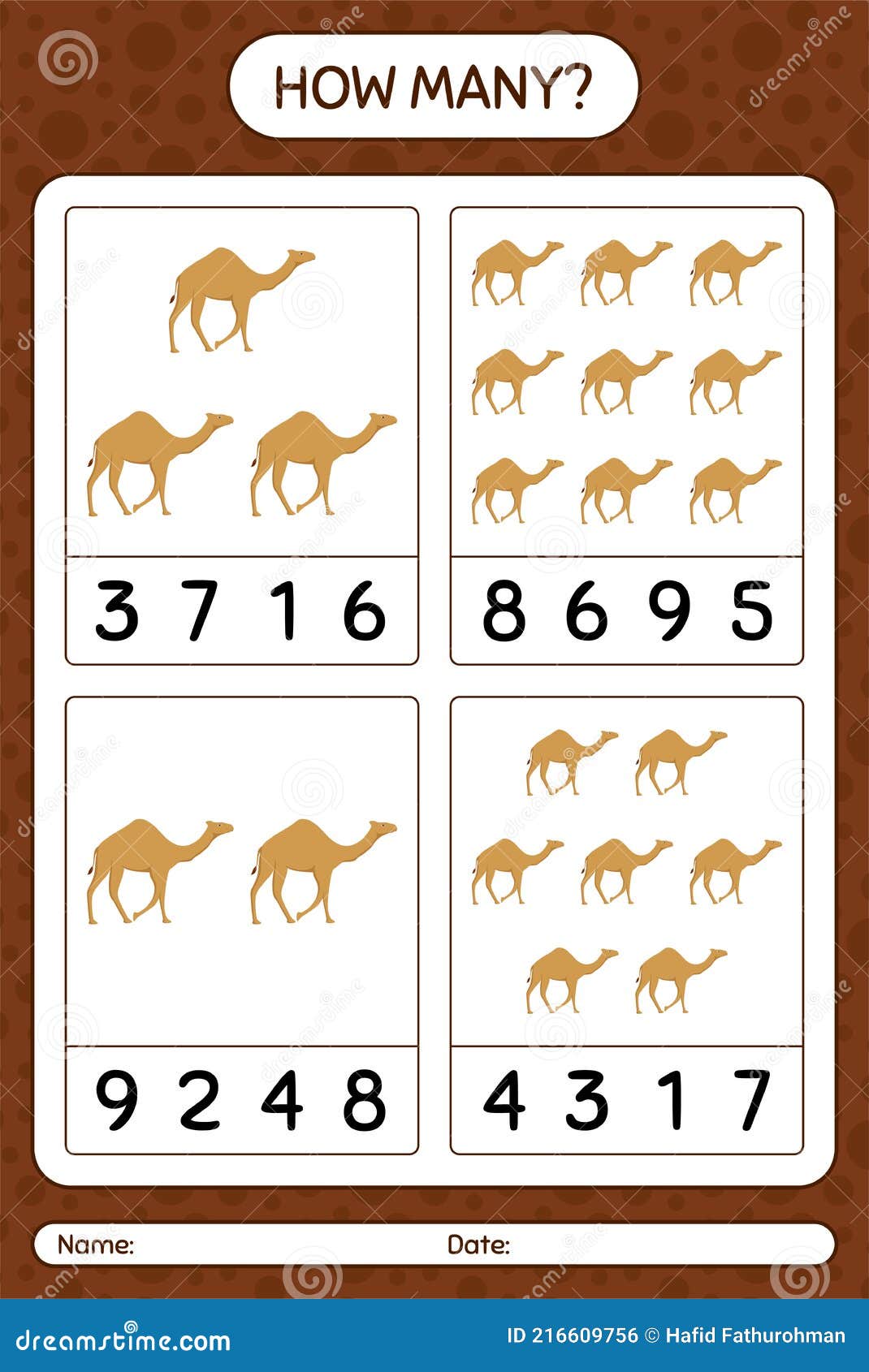 How Many Counting Game with Camel. Worksheet for Preschool Kids Stock ...