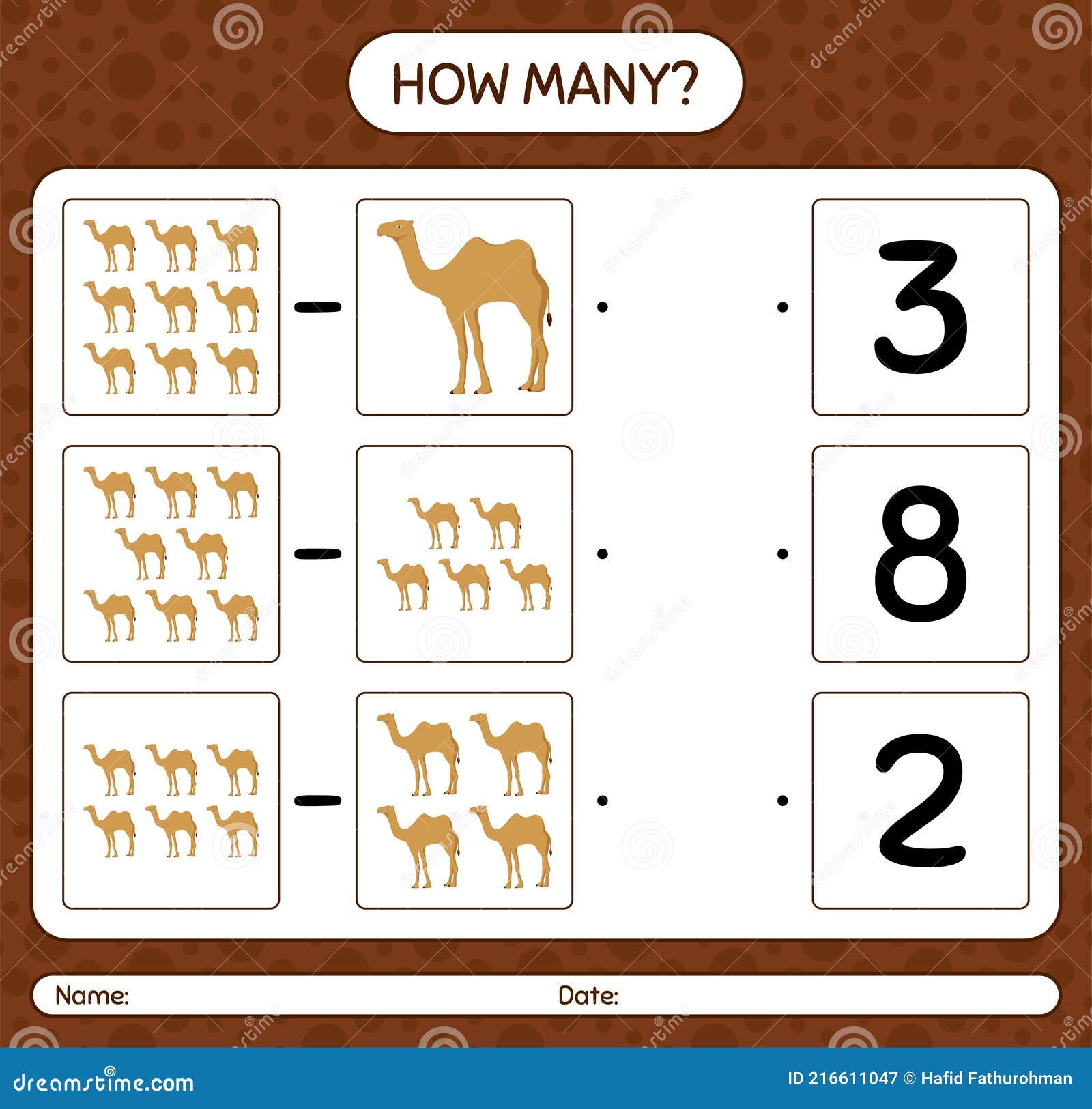 How Many Counting Game with Camel. Worksheet for Preschool Kids Stock ...