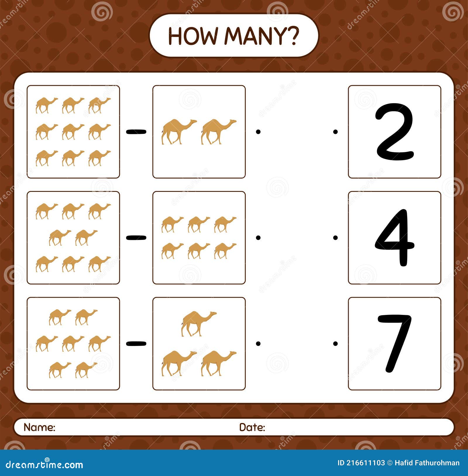 How Many Counting Game with Camel. Worksheet for Preschool Kids Stock ...