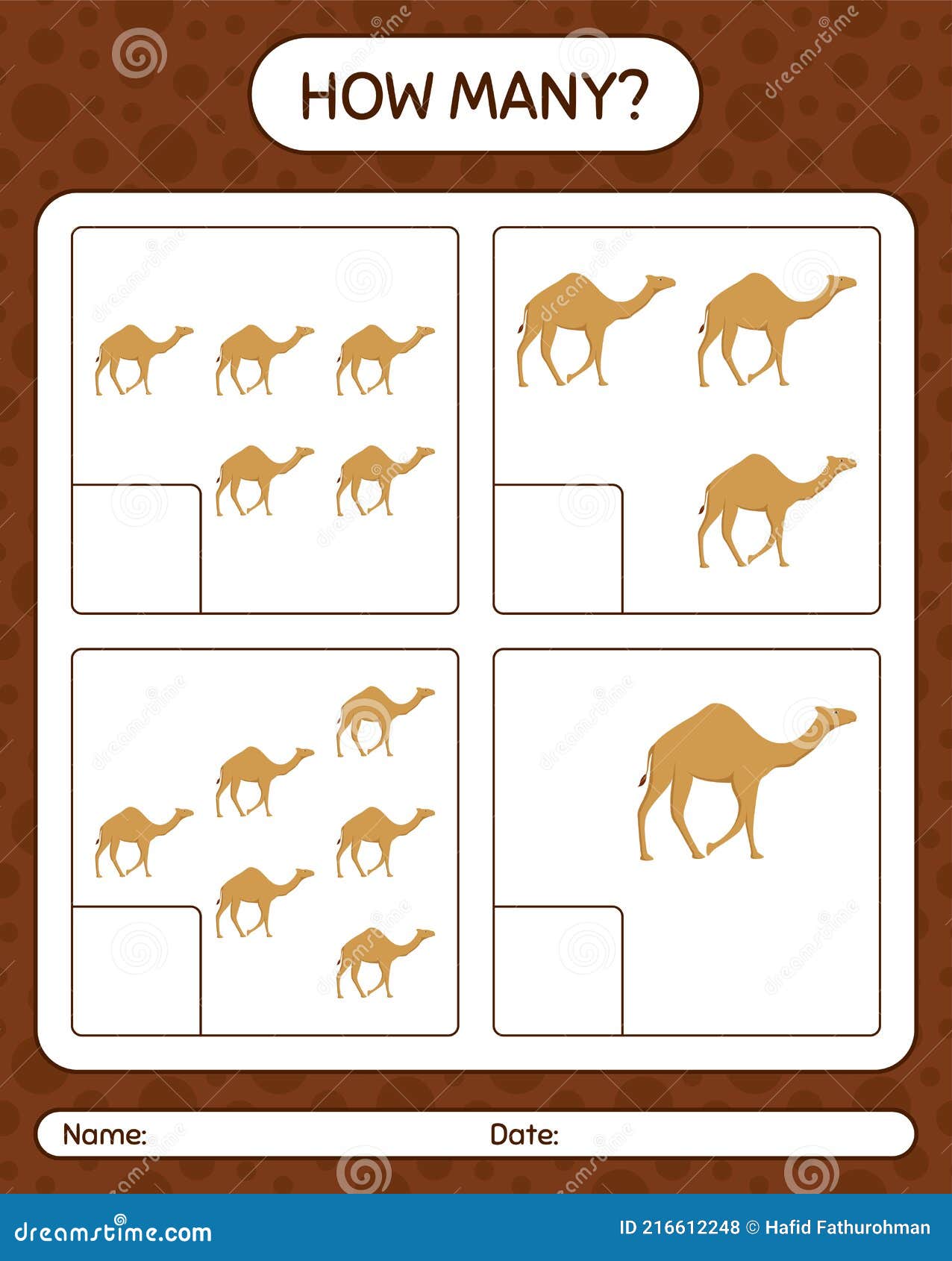 How Many Counting Game with Camel. Worksheet for Preschool Kids Stock ...
