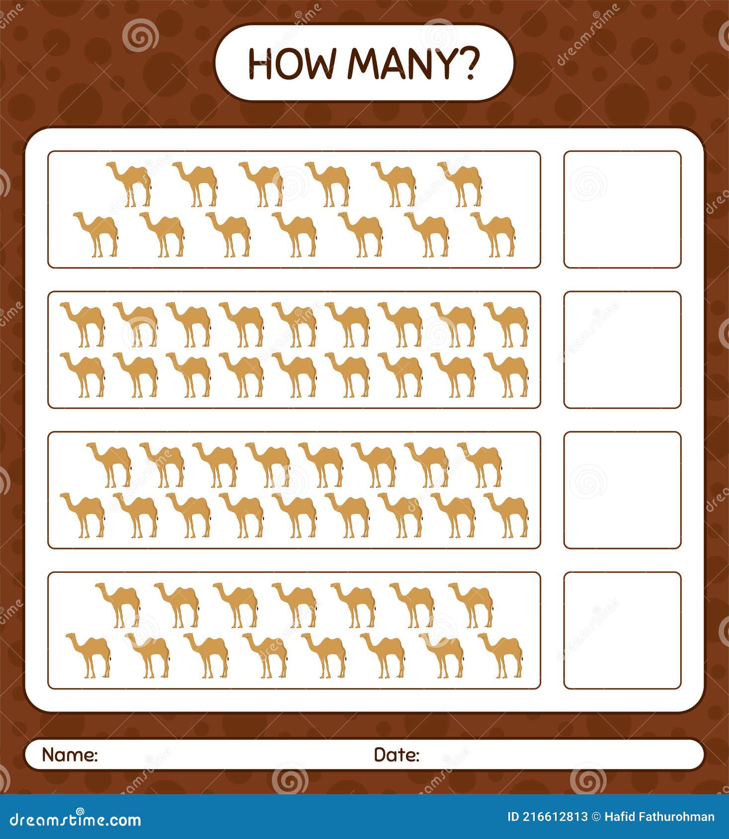 How Many Counting Game with Camel. Worksheet for Preschool Kids Stock ...