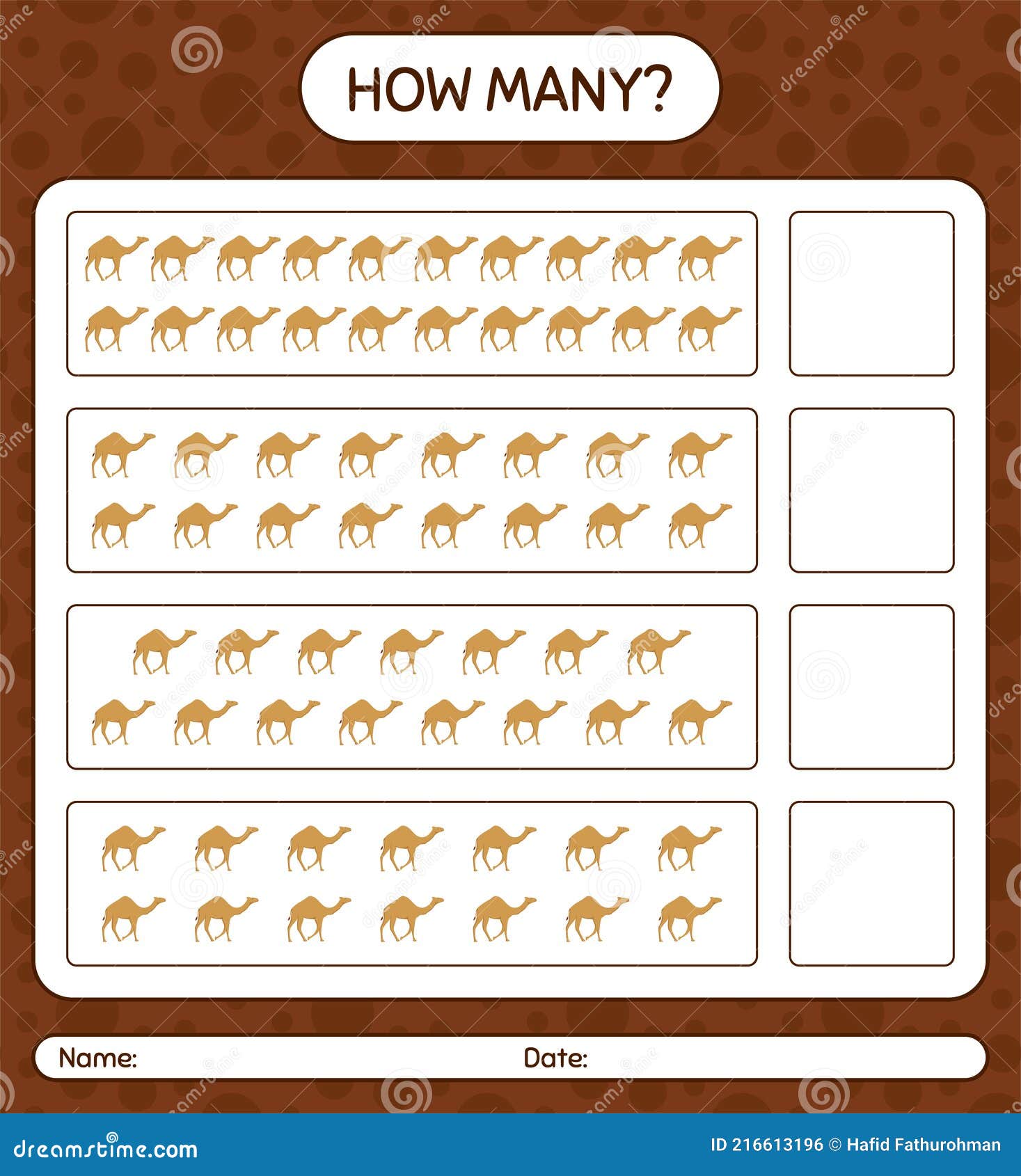 How Many Counting Game with Camel. Worksheet for Preschool Kids Stock ...