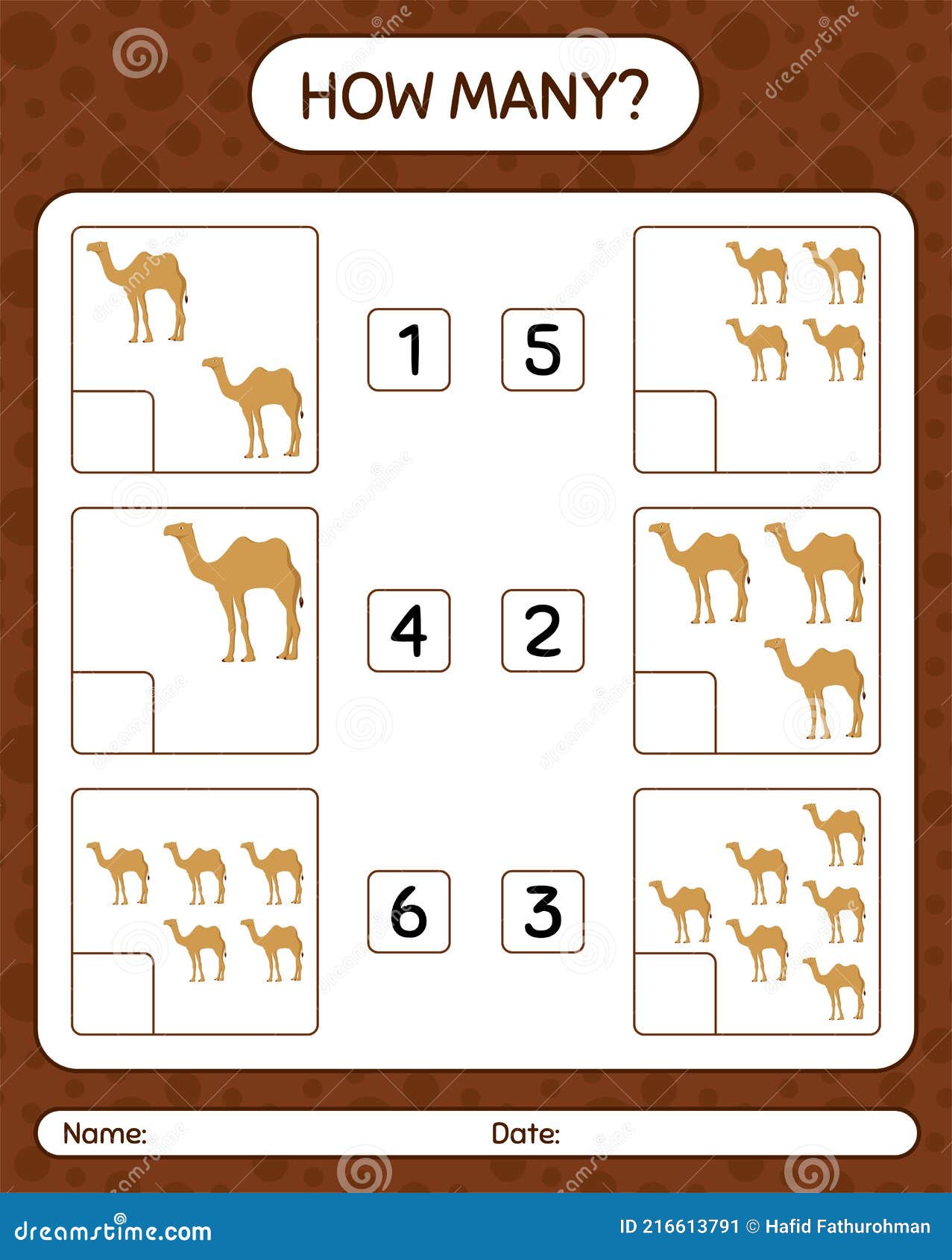 How Many Counting Game with Camel. Worksheet for Preschool Kids Stock ...