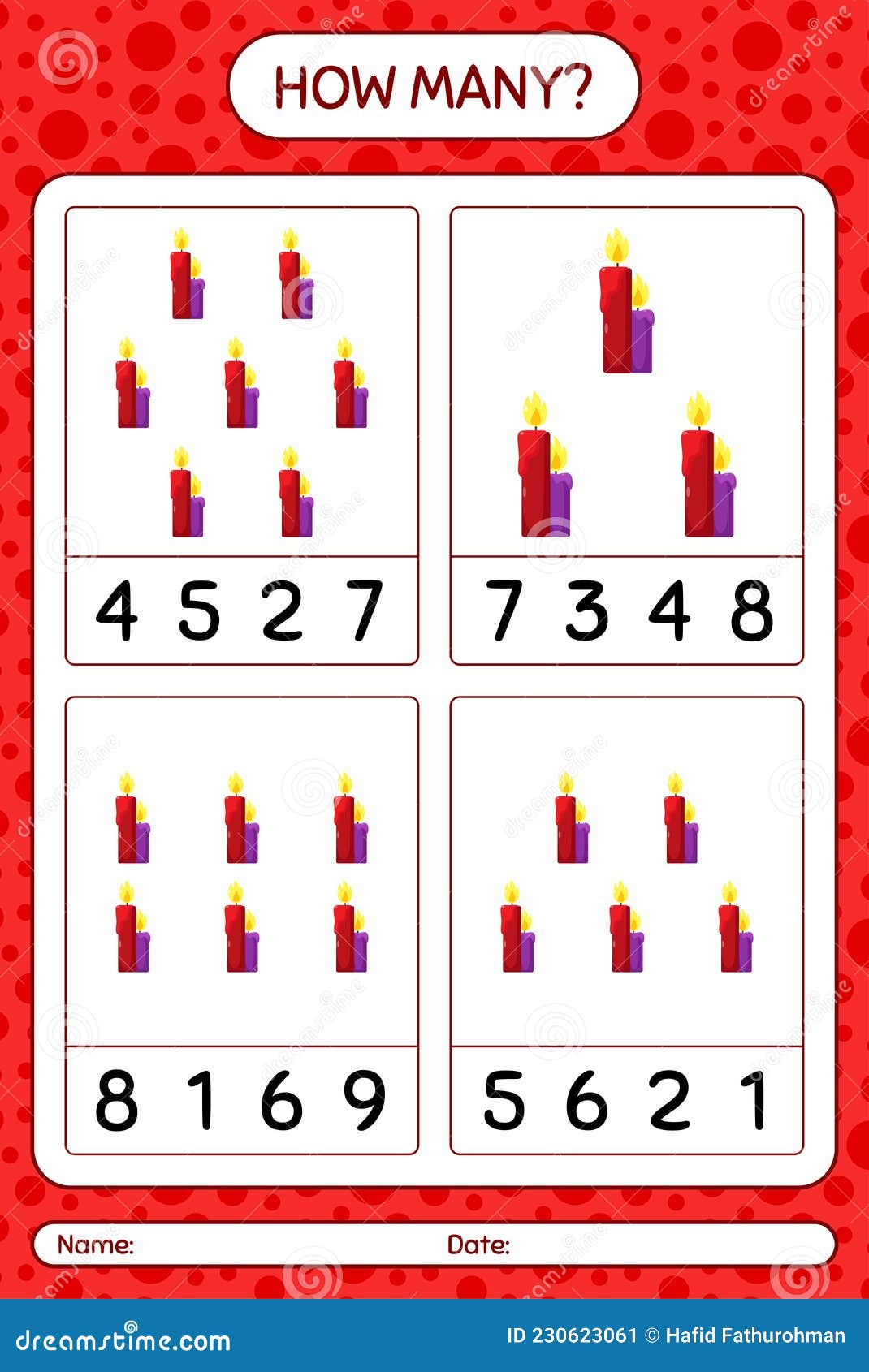 How Many Counting Game with Candle. Worksheet for Preschool Kids, Kids ...