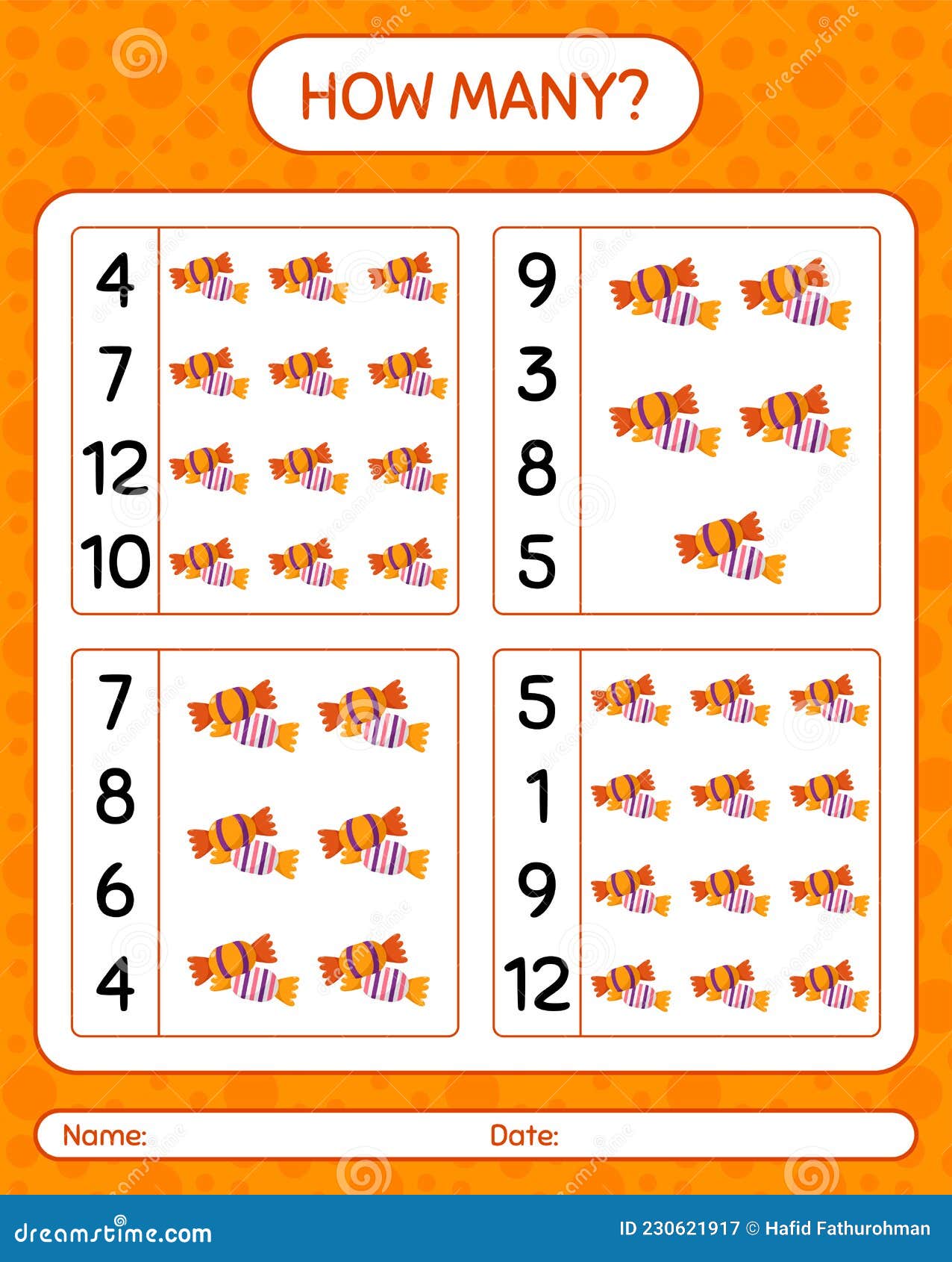 How Many Counting Game with Candy. Worksheet for Preschool Kids, Kids ...