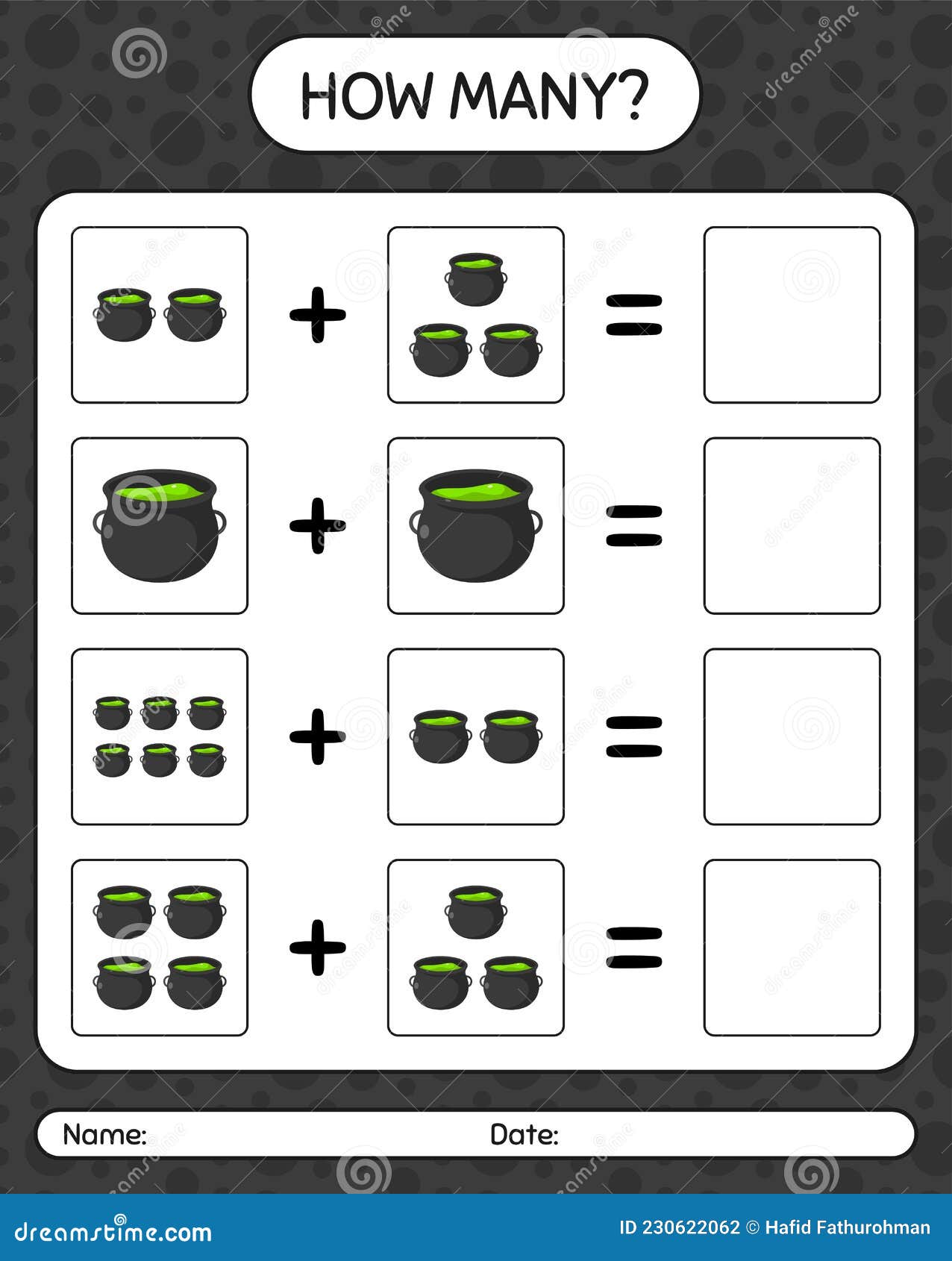 How Many Counting Game with Cauldron. Worksheet for Preschool Kids ...