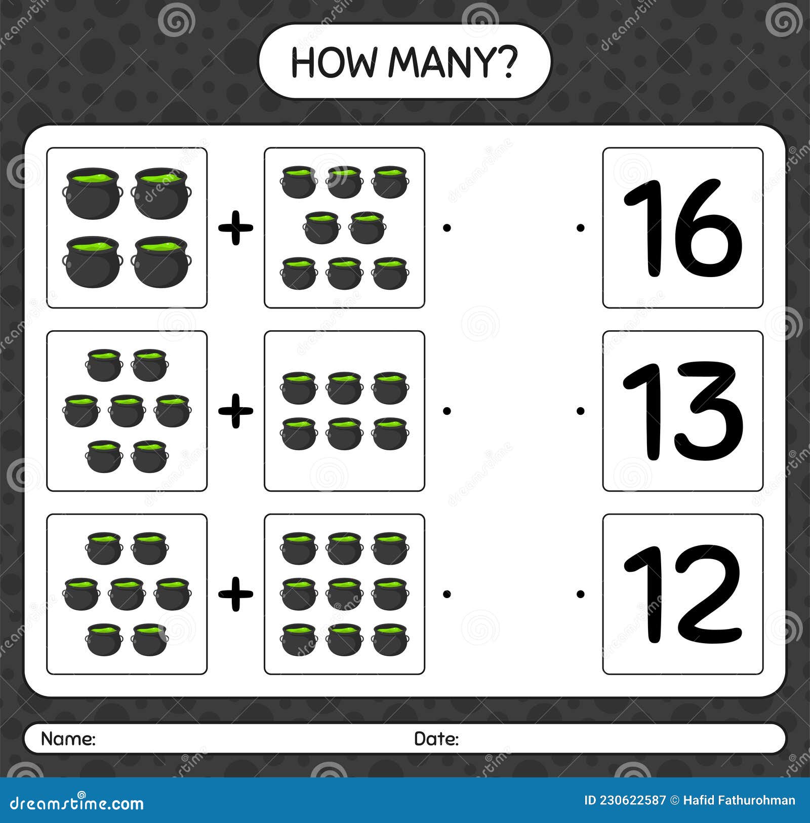 How Many Counting Game with Cauldron. Worksheet for Preschool Kids ...