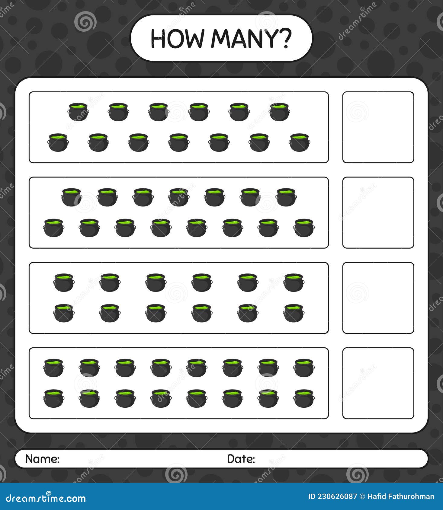 How Many Counting Game with Cauldron. Worksheet for Preschool Kids ...