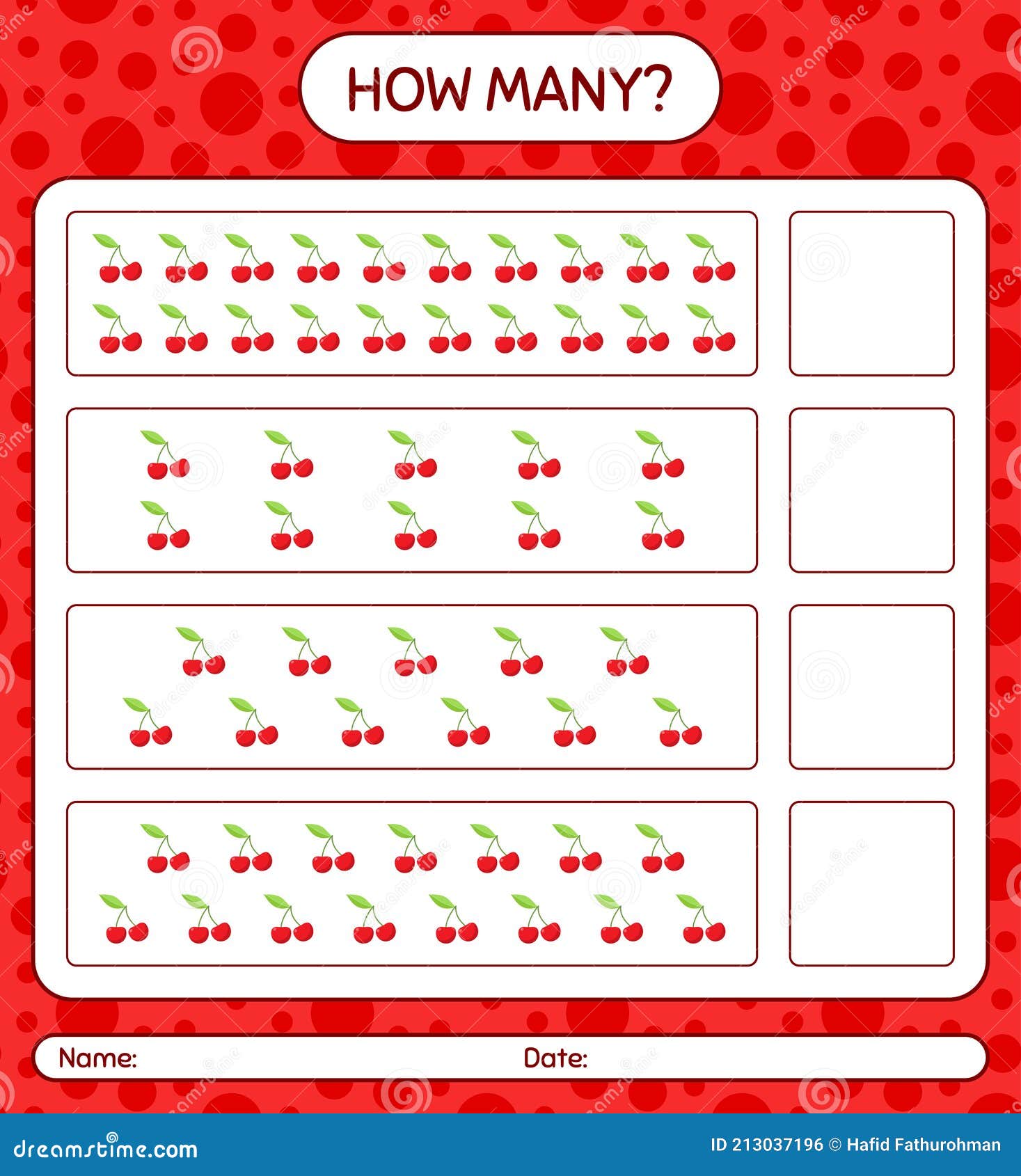 How Many Counting Game with Cherry Worksheet for Preschool Kids Stock ...