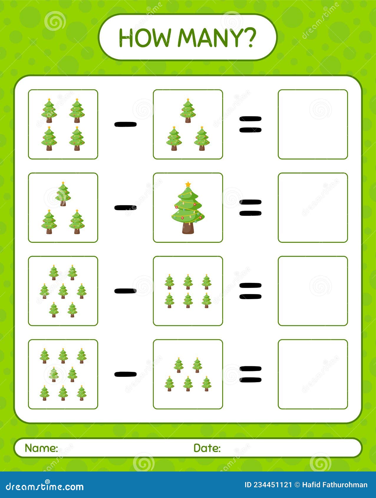 How Many Counting Game with Christmas Tree. Worksheet for Preschool ...