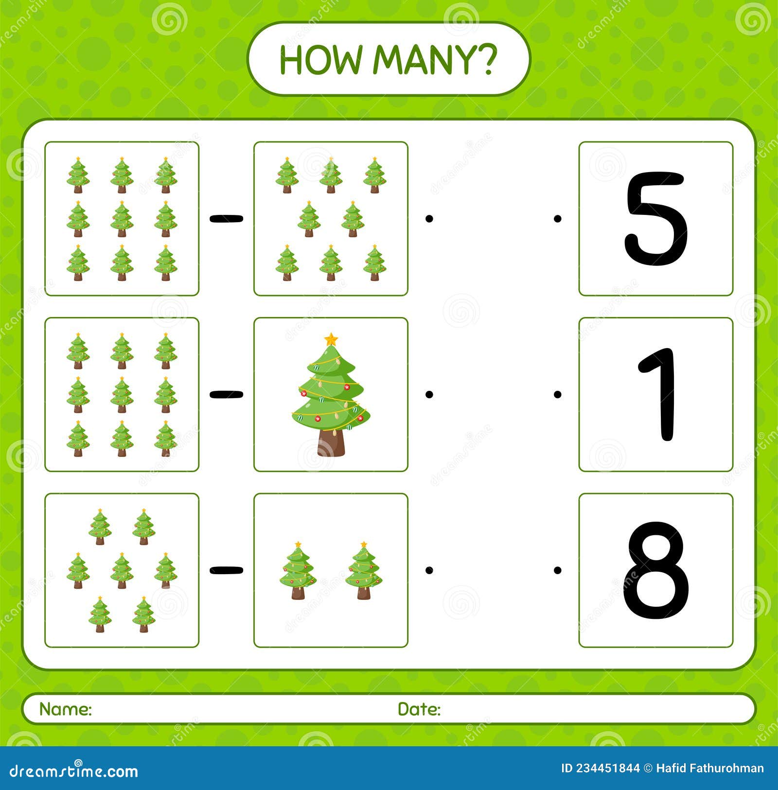 How Many Counting Game with Christmas Tree. Worksheet for Preschool ...