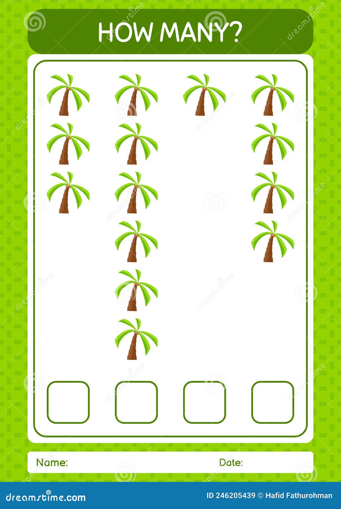 How Many Counting Game with Coconut Tree. Worksheet for Preschool Kids ...