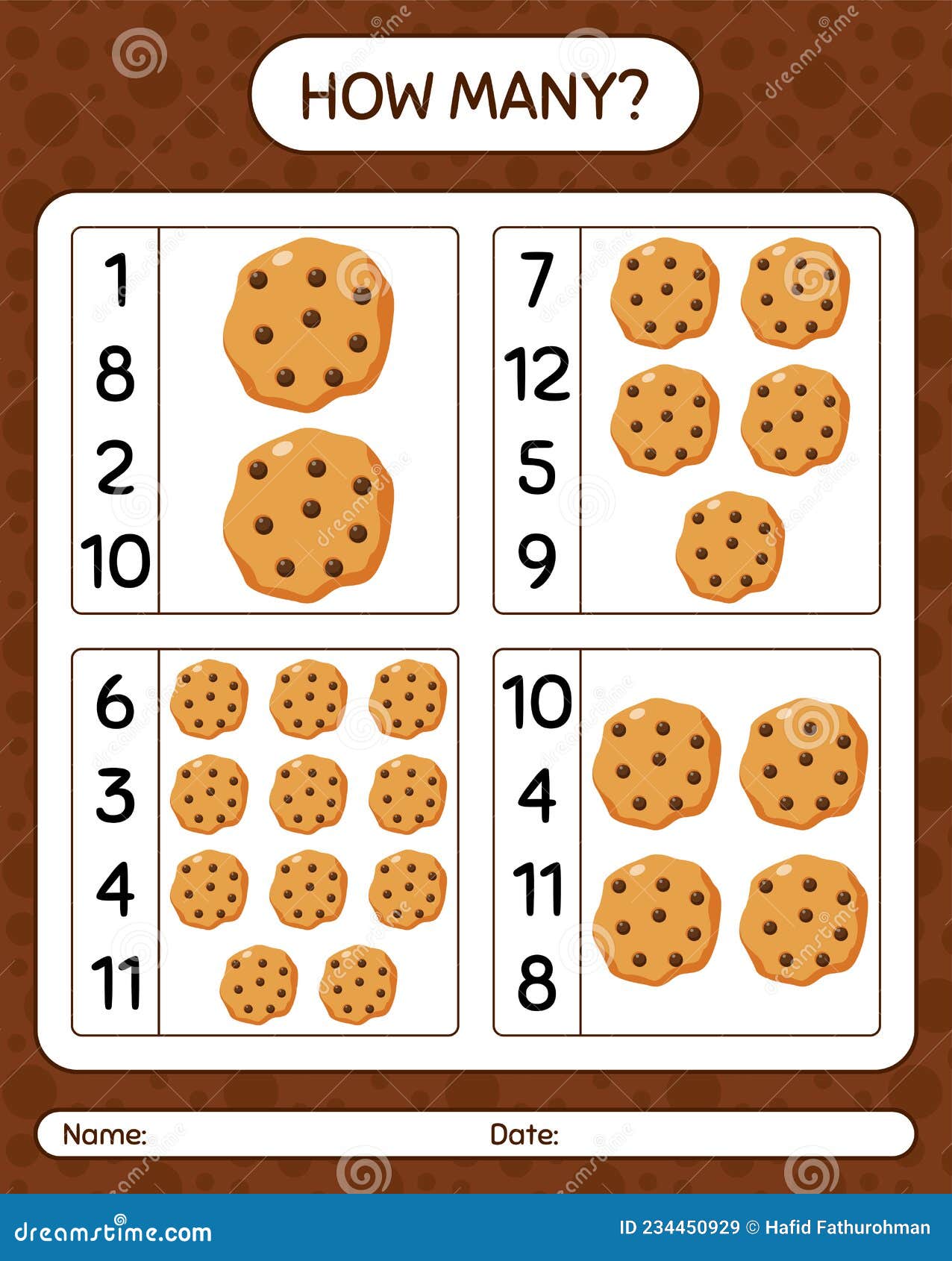 How Many Counting Game with Cookie. Worksheet for Preschool Kids, Kids ...