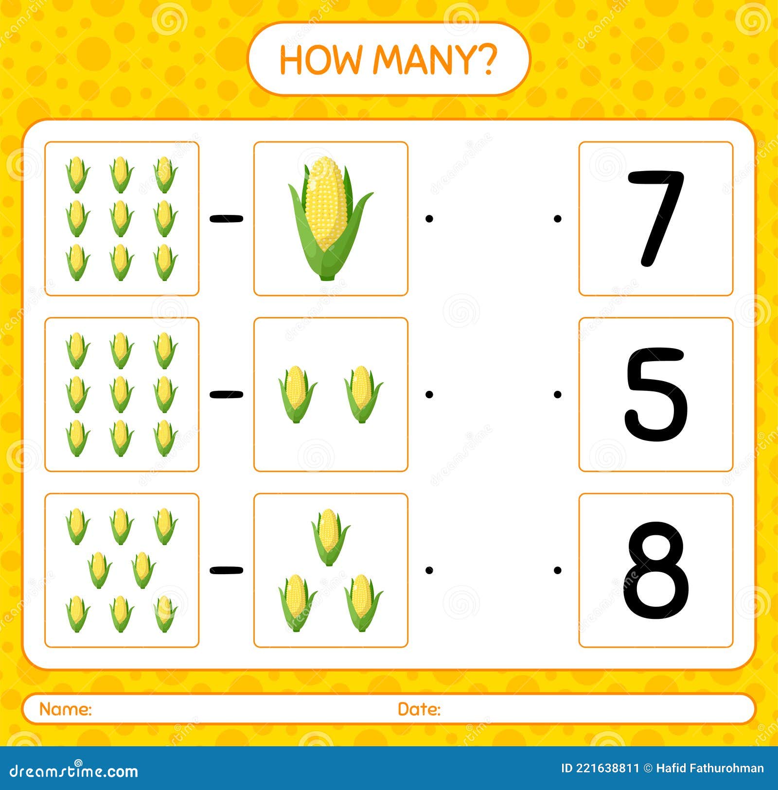 How Many Counting Game with Corn. Worksheet for Preschool Kids, Kids ...