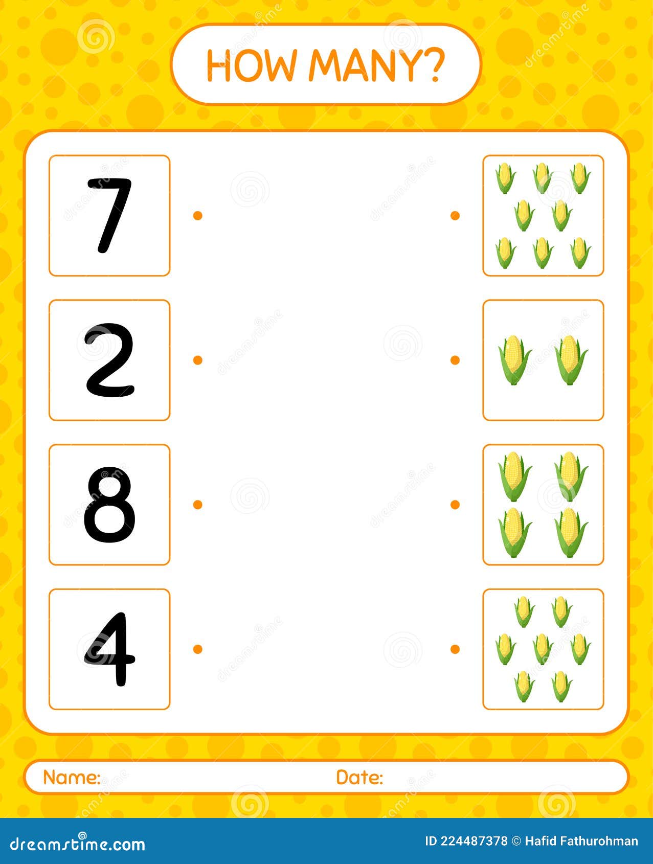 How Many Counting Game with Corn. Worksheet for Preschool Kids, Kids ...