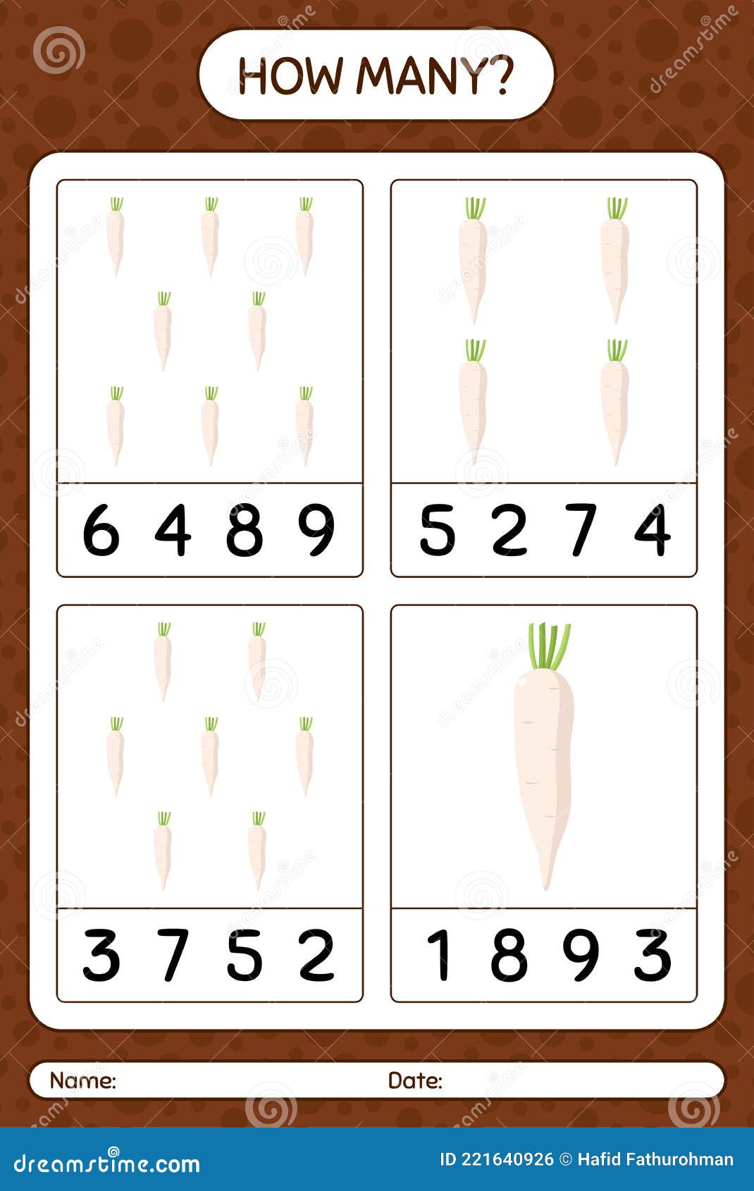 How Many Counting Game with Daikon. Worksheet for Preschool Kids, Kids ...