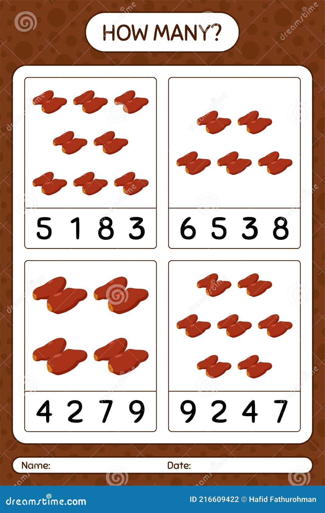 How Many Counting Game with Dates Fruit. Worksheet for Preschool Kids ...