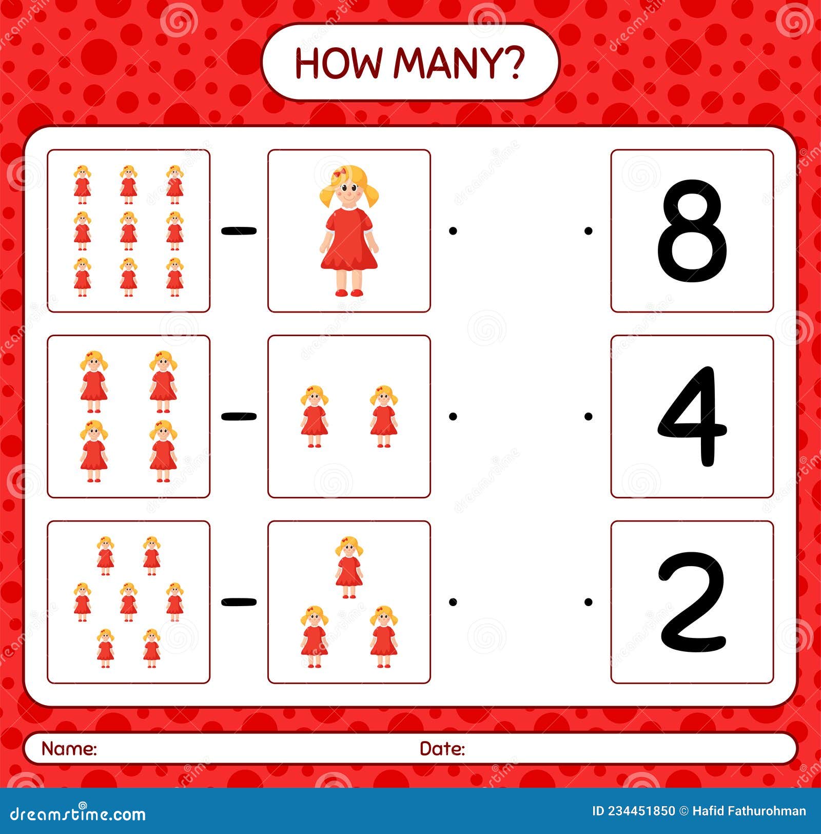 How Many Counting Game with Doll. Worksheet for Preschool Kids, Kids ...