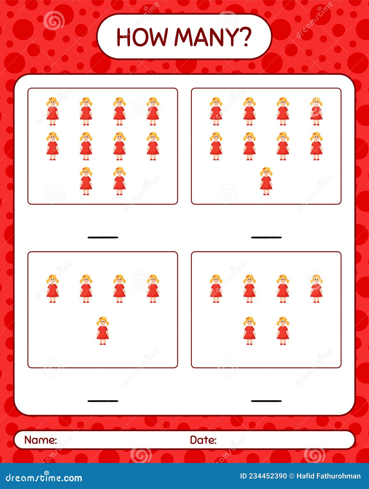 How Many Counting Game with Doll. Worksheet for Preschool Kids, Kids ...