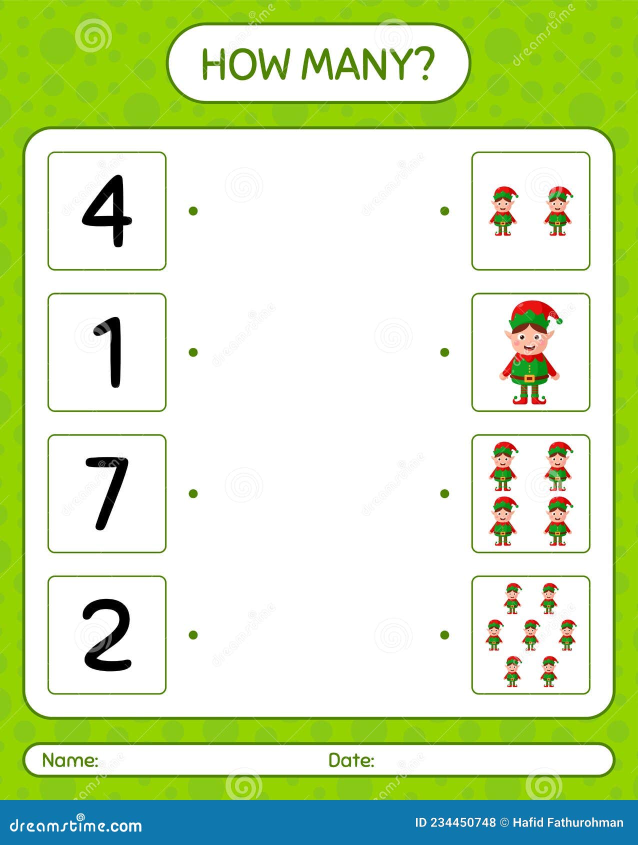 How Many Counting Game with Elf. Worksheet for Preschool Kids, Kids ...