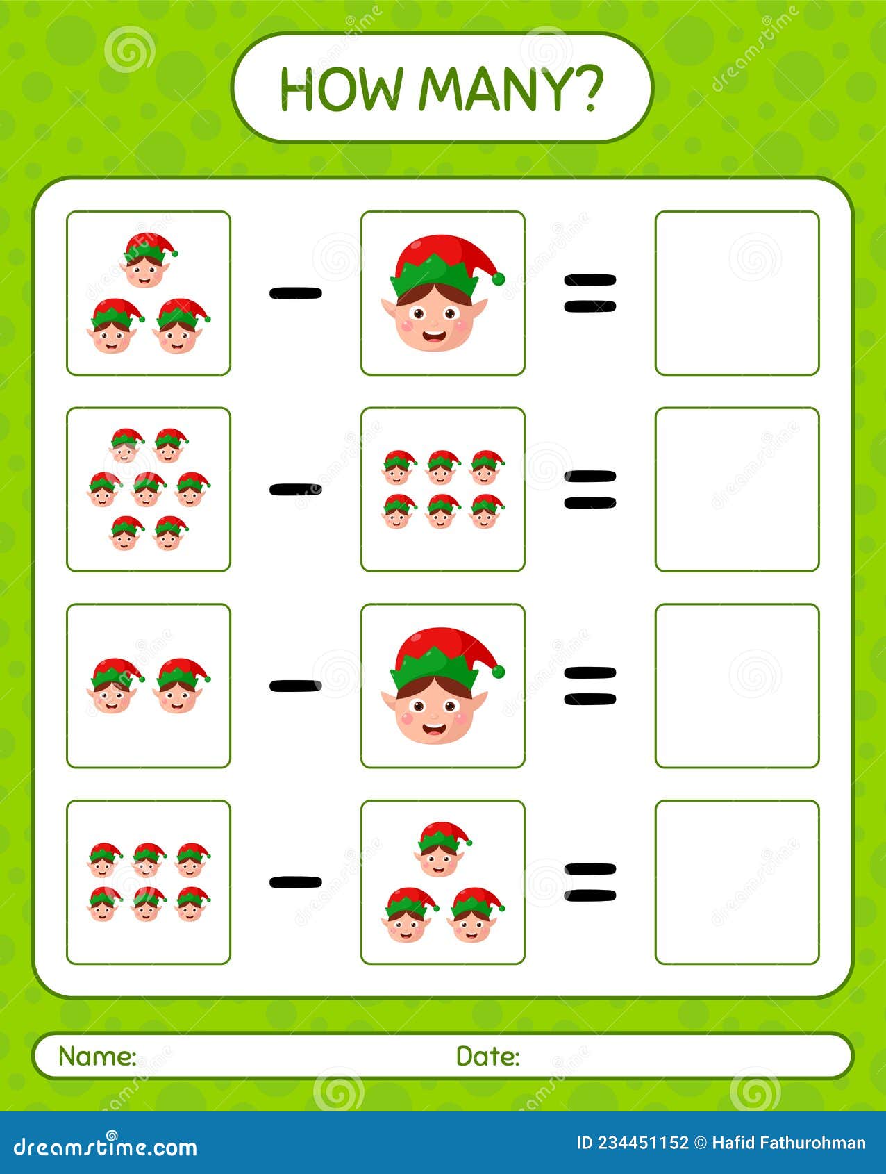How Many Counting Game with Elf. Worksheet for Preschool Kids, Kids ...