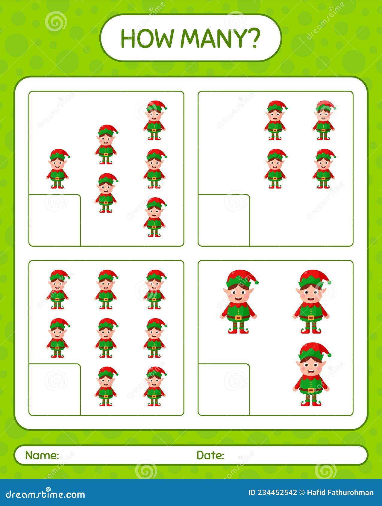 How Many Counting Game with Elf. Worksheet for Preschool Kids, Kids ...