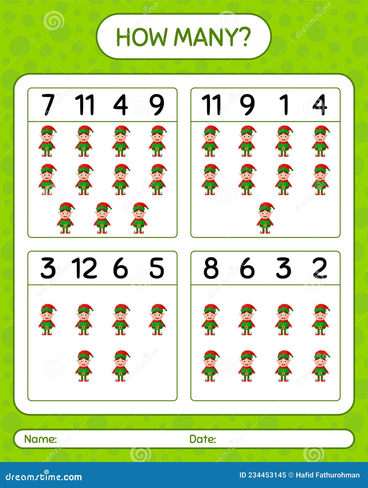 How Many Counting Game with Elf. Worksheet for Preschool Kids, Kids ...