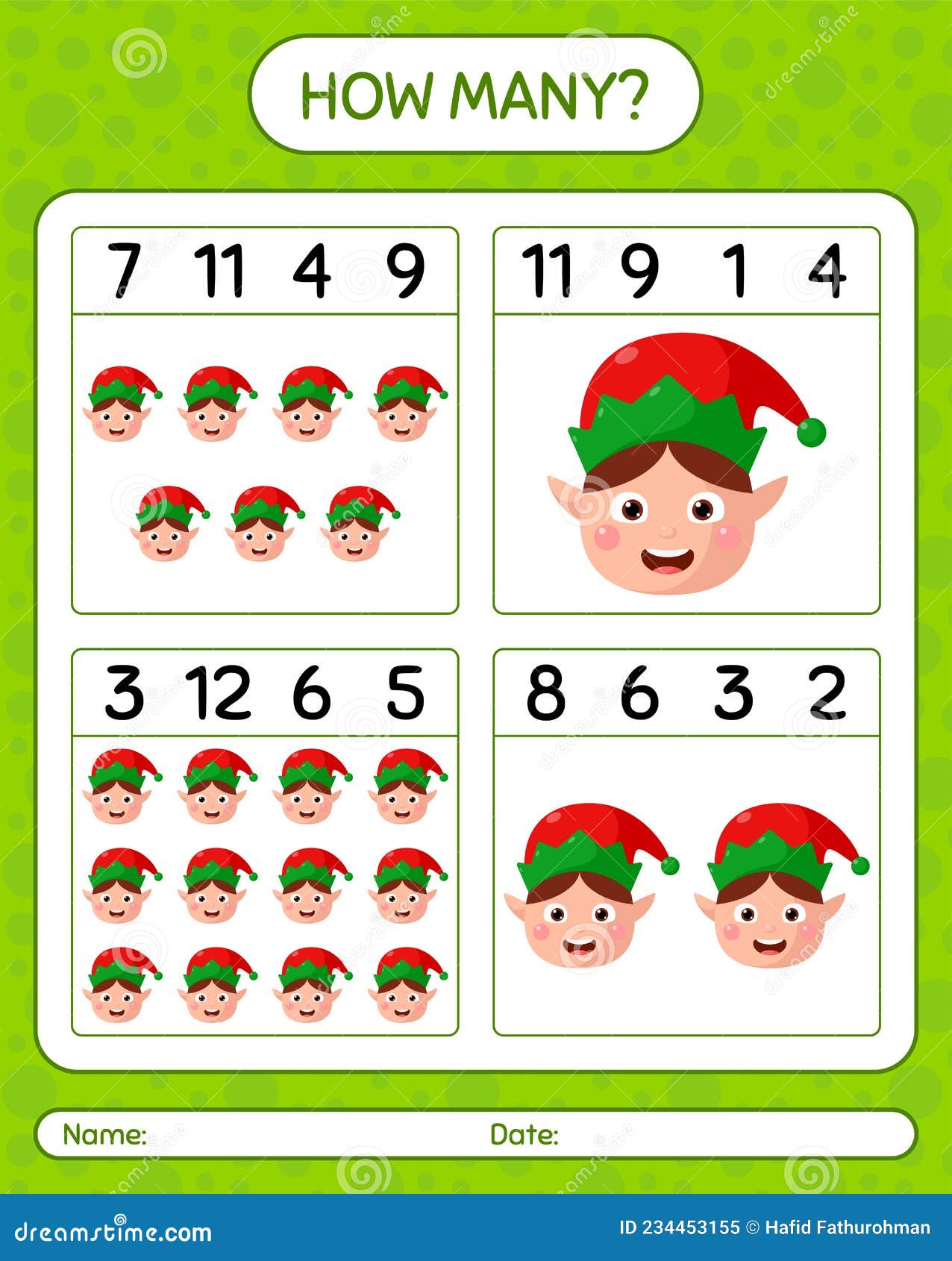 How Many Counting Game with Elf. Worksheet for Preschool Kids, Kids ...