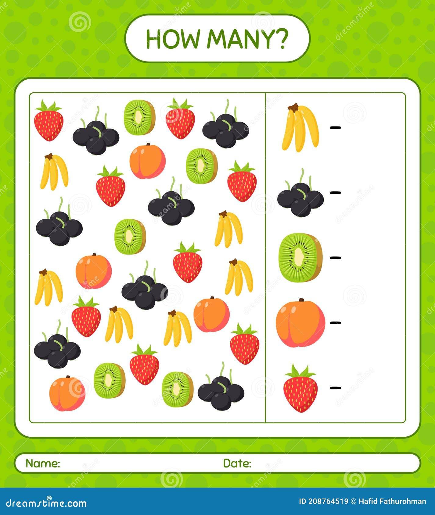 How Many Counting Game with Fruit. Worksheet for Preschool Kids Stock ...