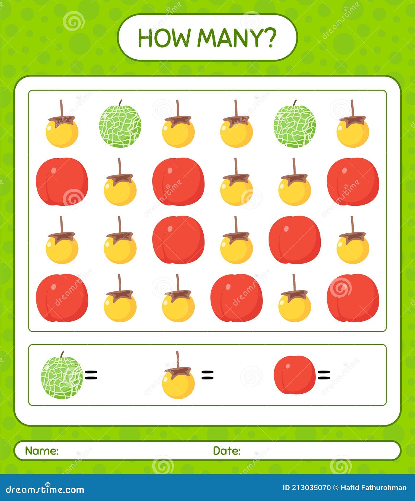 How Many Counting Game with Fruit. Worksheet for Preschool Kids Stock ...