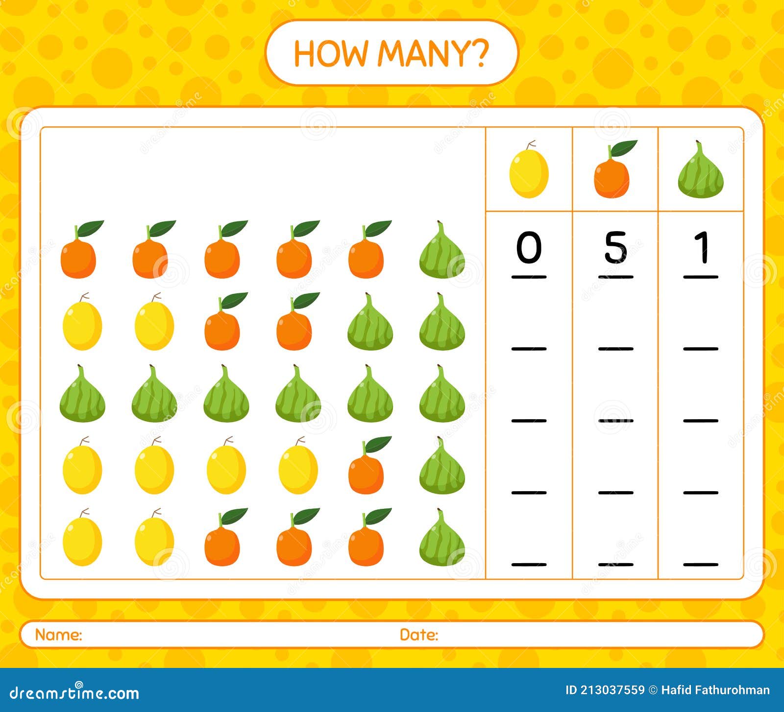 How Many Counting Game with Fruit. Worksheet for Preschool Kids Stock ...