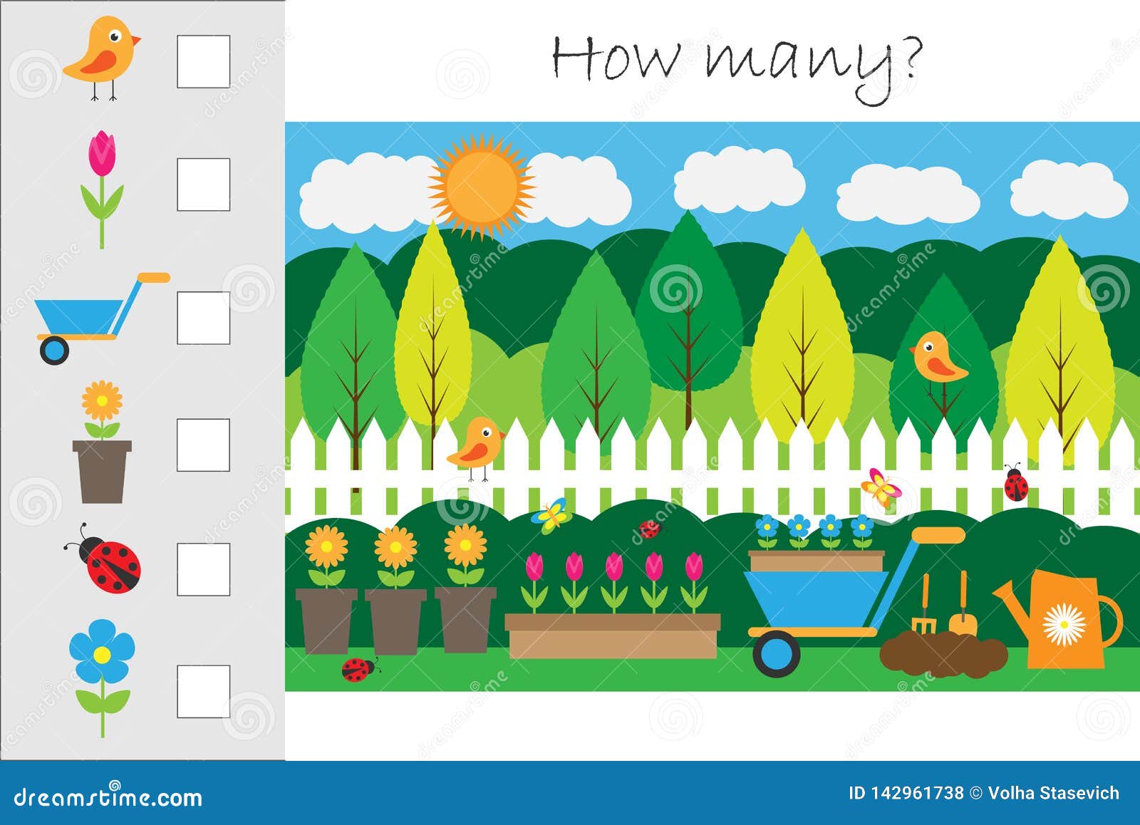 How Many Counting Game with Garden Picture for Kids, Educational Maths ...