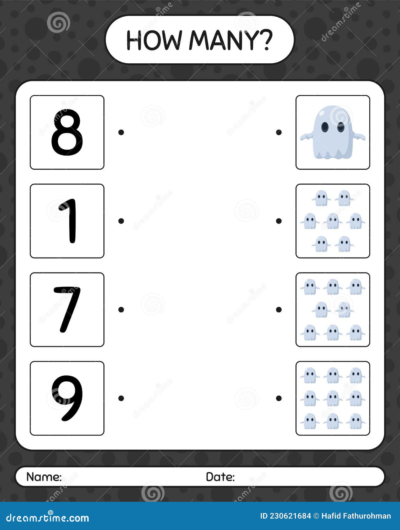How Many Counting Game with Ghost. Worksheet for Preschool Kids, Kids ...