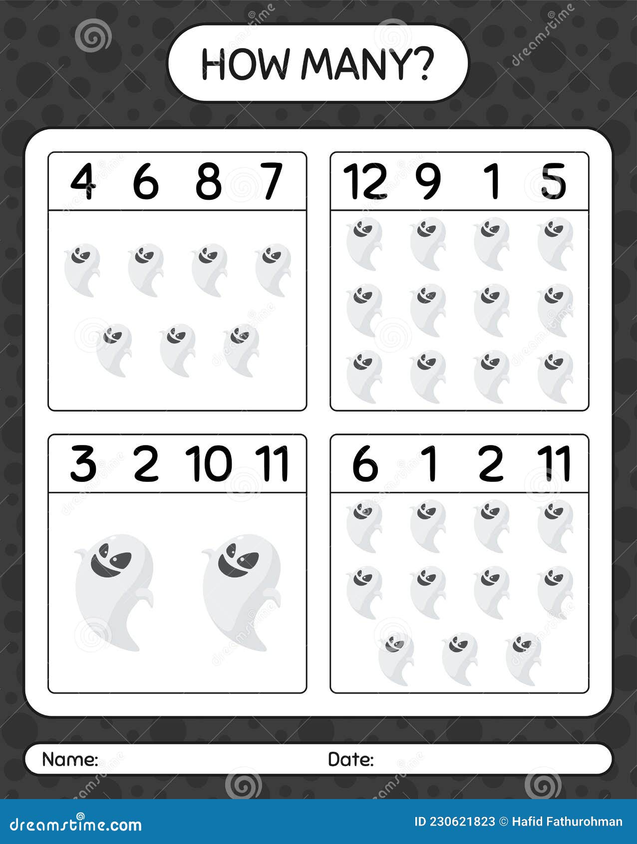 How Many Counting Game with Ghost. Worksheet for Preschool Kids, Kids ...