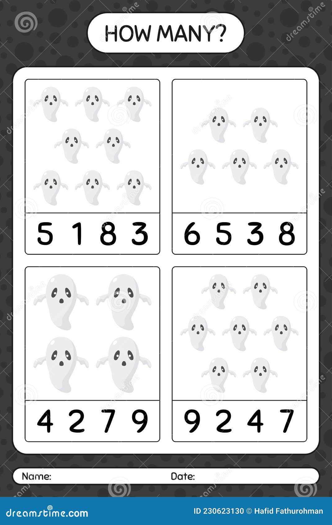 How Many Counting Game with Ghost. Worksheet for Preschool Kids, Kids ...