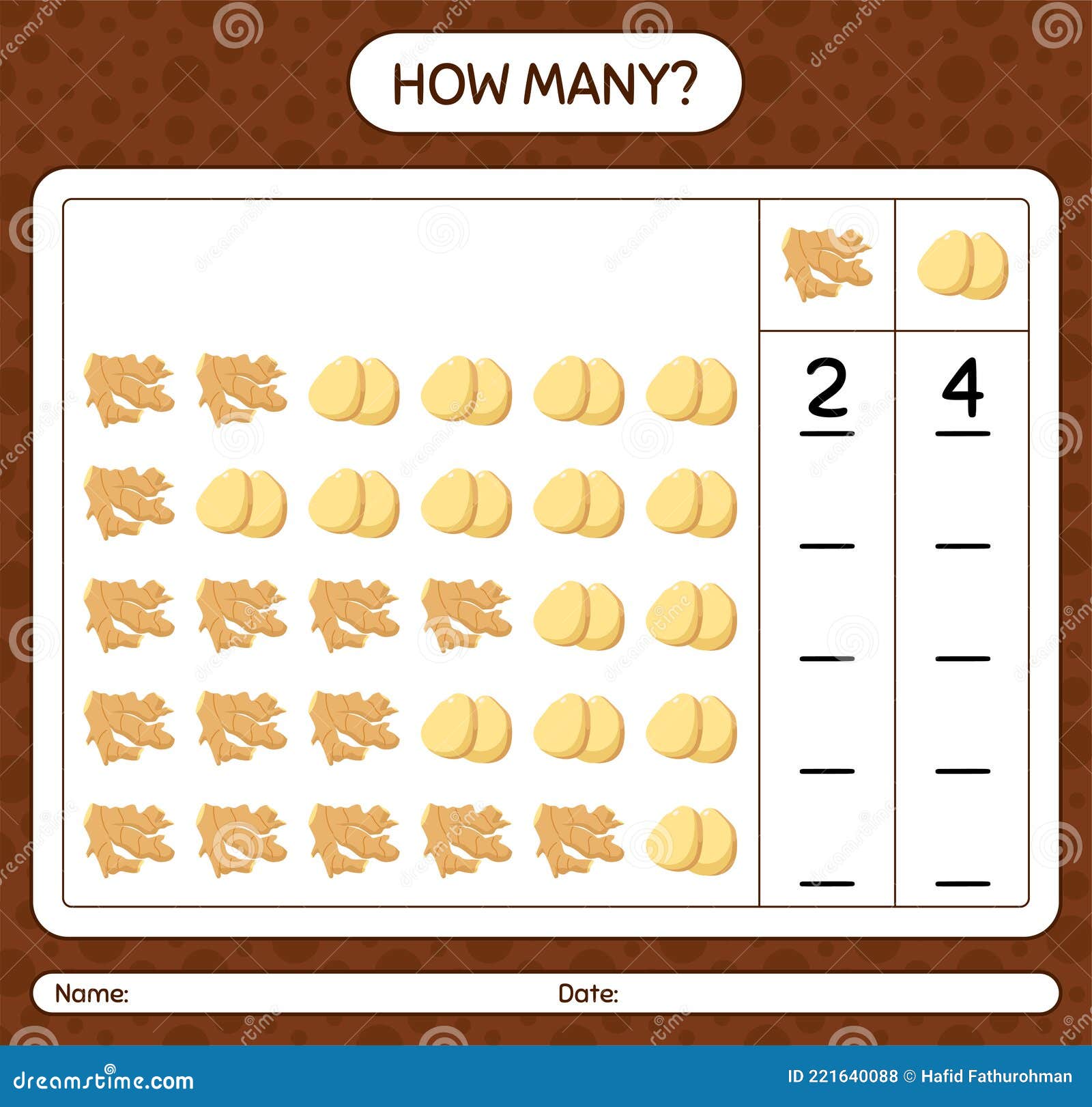 How Many Counting Game with Ginger. Worksheet for Preschool Kids, Kids ...