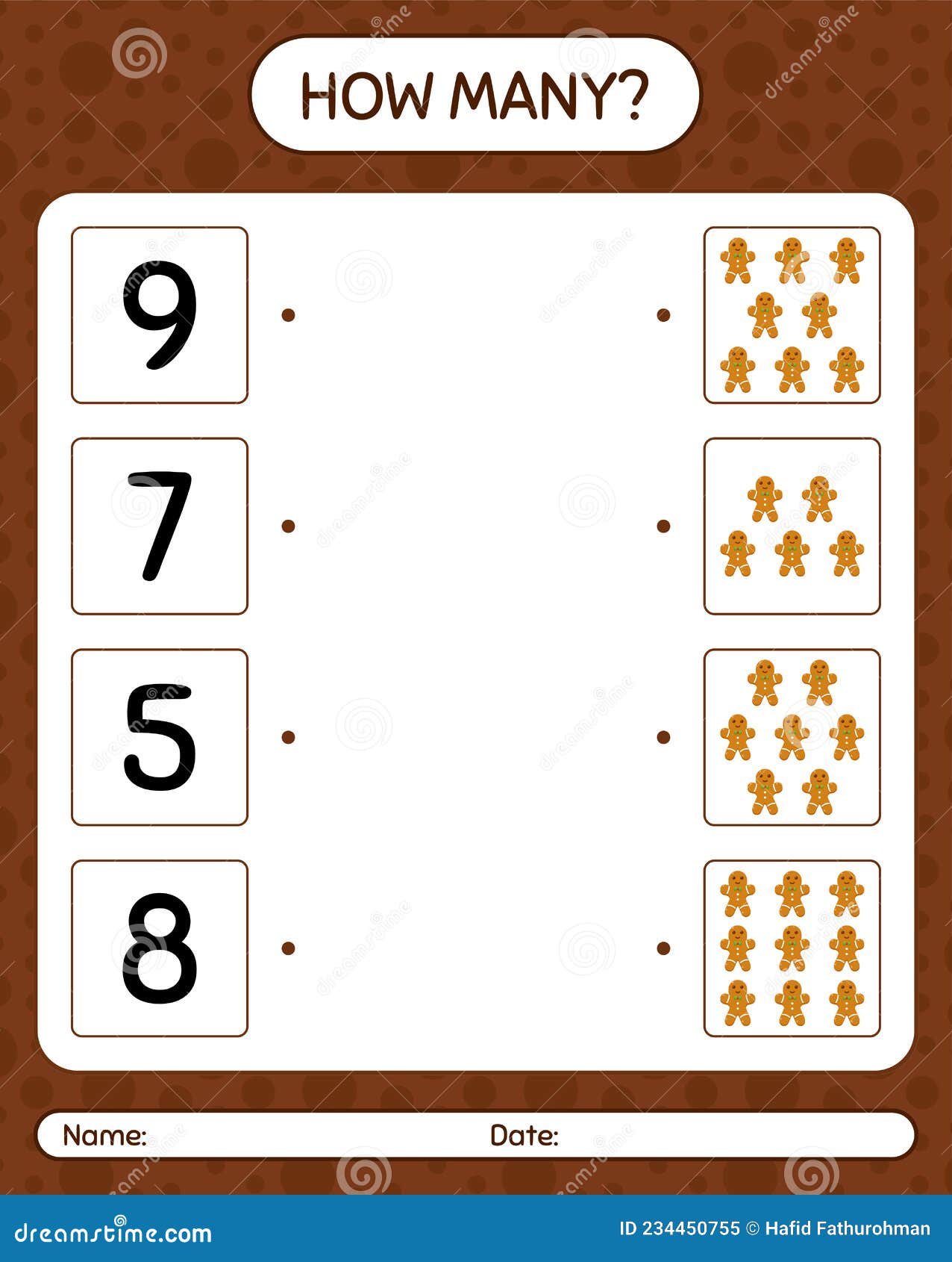 How Many Counting Game with Gingerbread Cookie. Worksheet for Preschool ...
