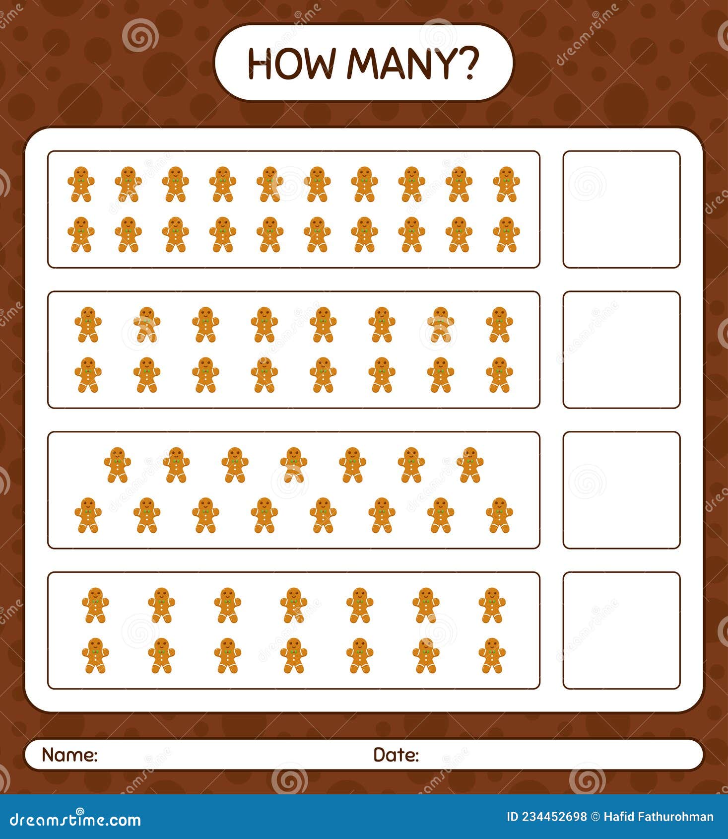 How Many Counting Game with Gingerbread Cookie. Worksheet for Preschool ...