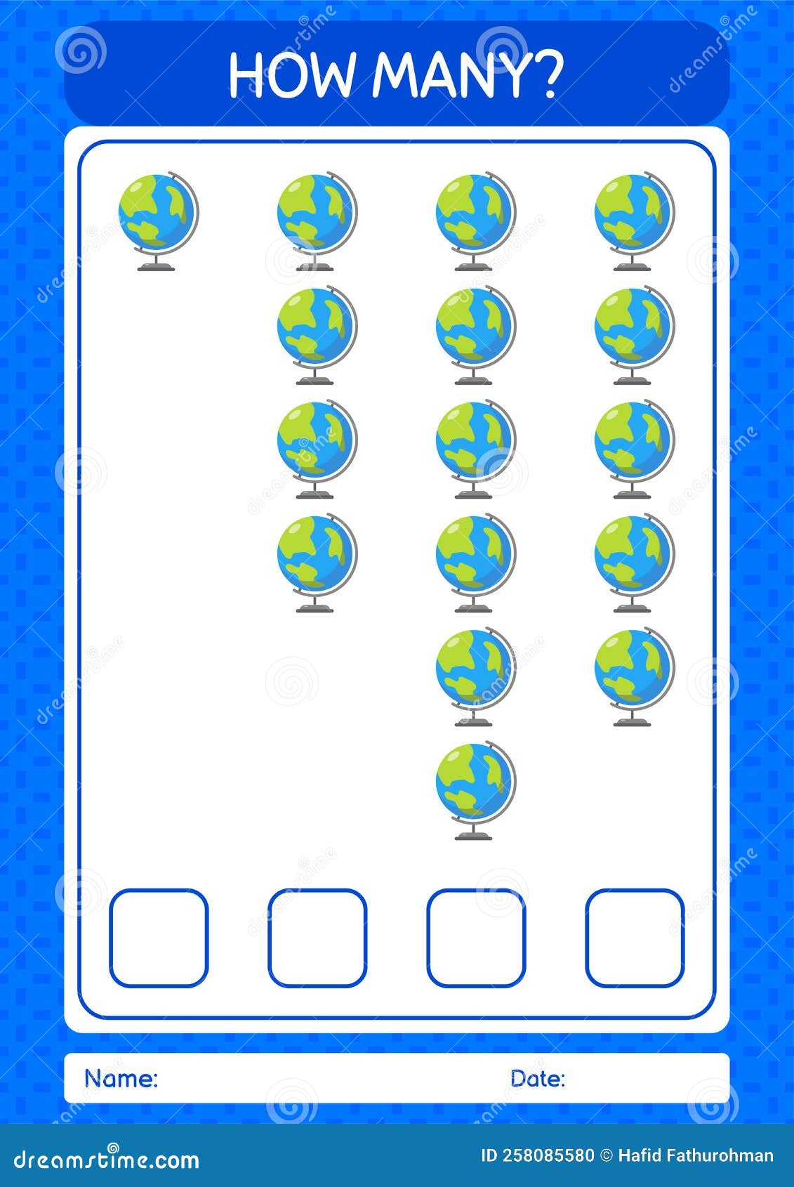 How Many Counting Game with Globe. Worksheet for Preschool Kids, Kids ...