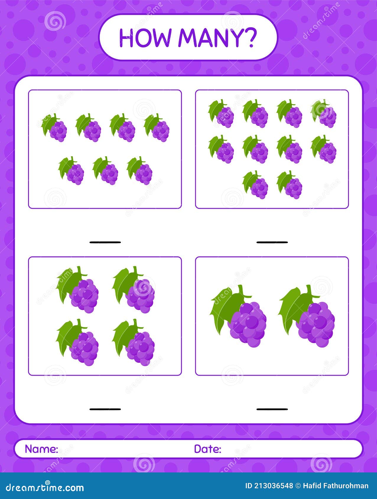 How Many Counting Game with Grape Worksheet for Preschool Kids Stock ...