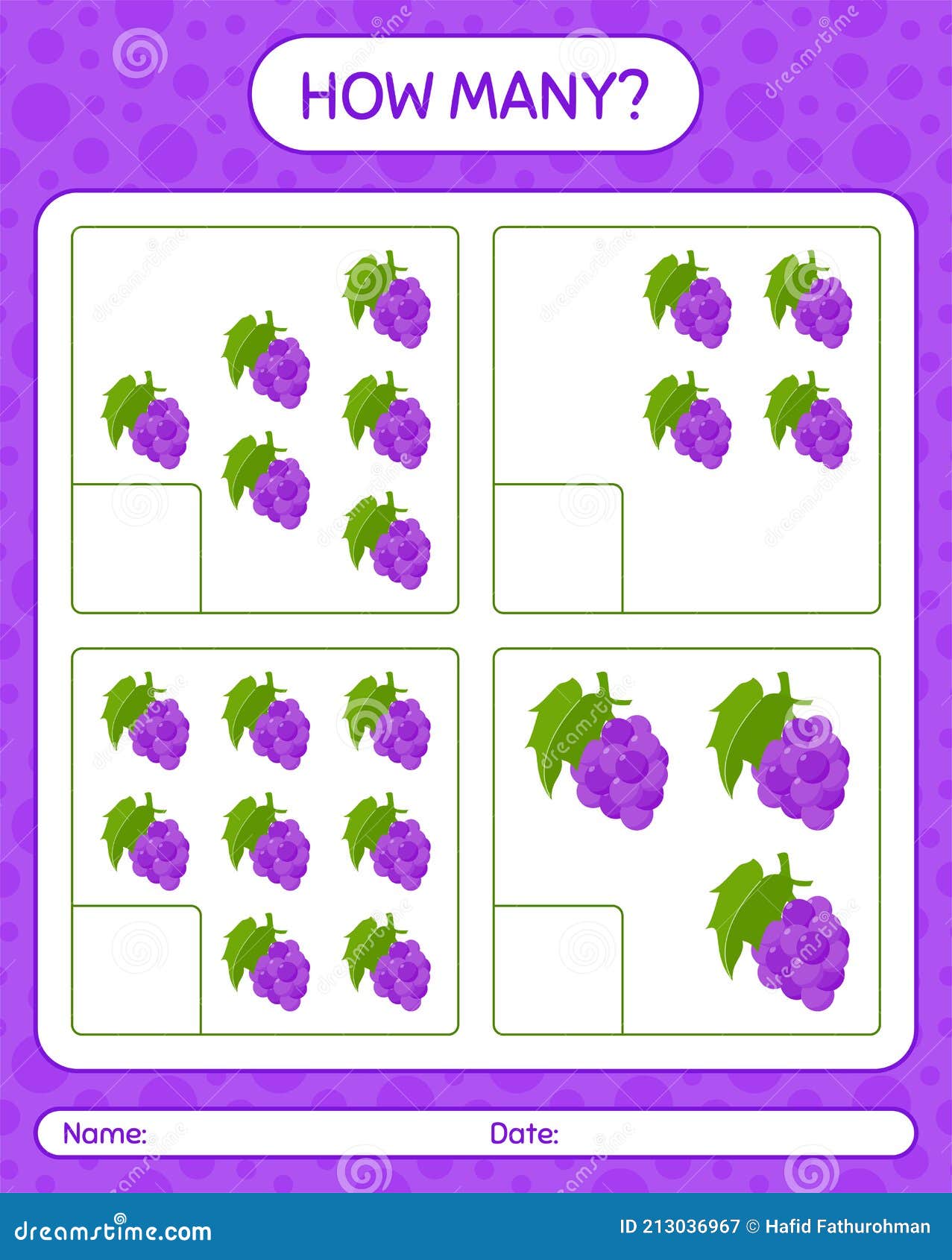 How Many Counting Game with Grape Worksheet for Preschool Kids Stock ...