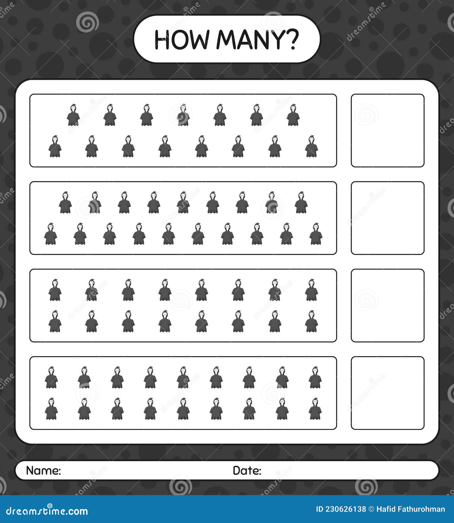 How Many Counting Game with Grim Reaper. Worksheet for Preschool Kids ...