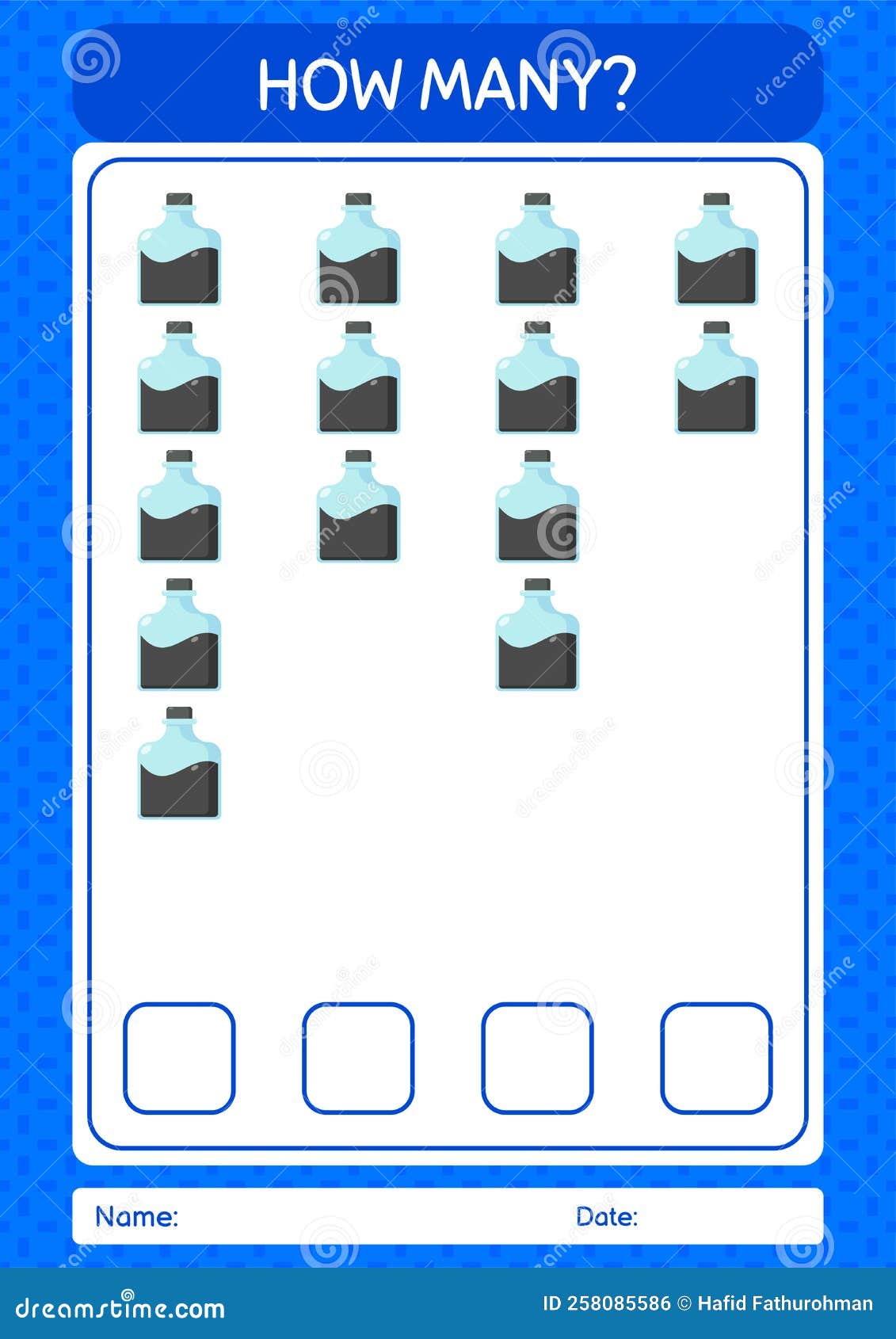 How Many Counting Game with Ink Bottle. Worksheet for Preschool Kids ...