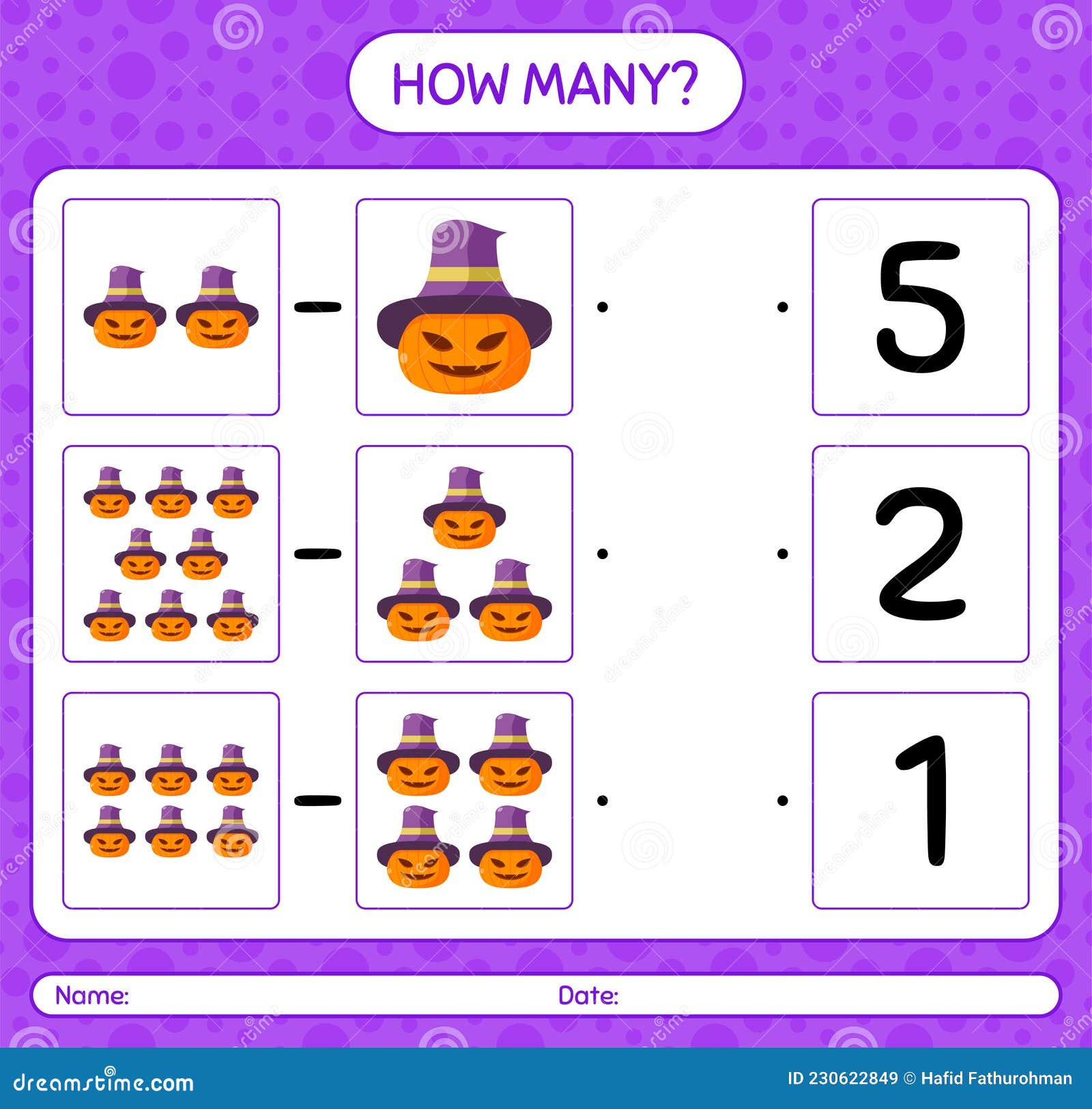 How Many Counting Game with Jack O` Lantern. Worksheet for Preschool ...