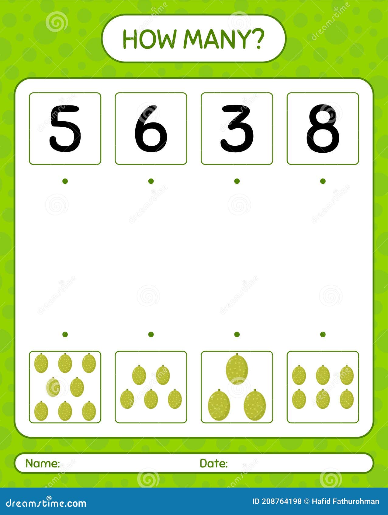 How Many Counting Game with Jackfruit. Worksheet for Preschool Kids ...