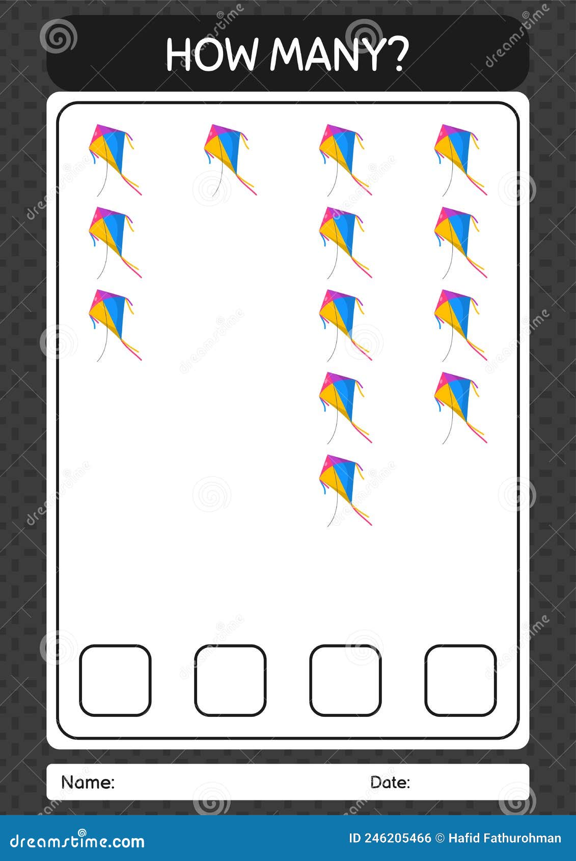 How Many Counting Game with Kite. Worksheet for Preschool Kids, Kids ...